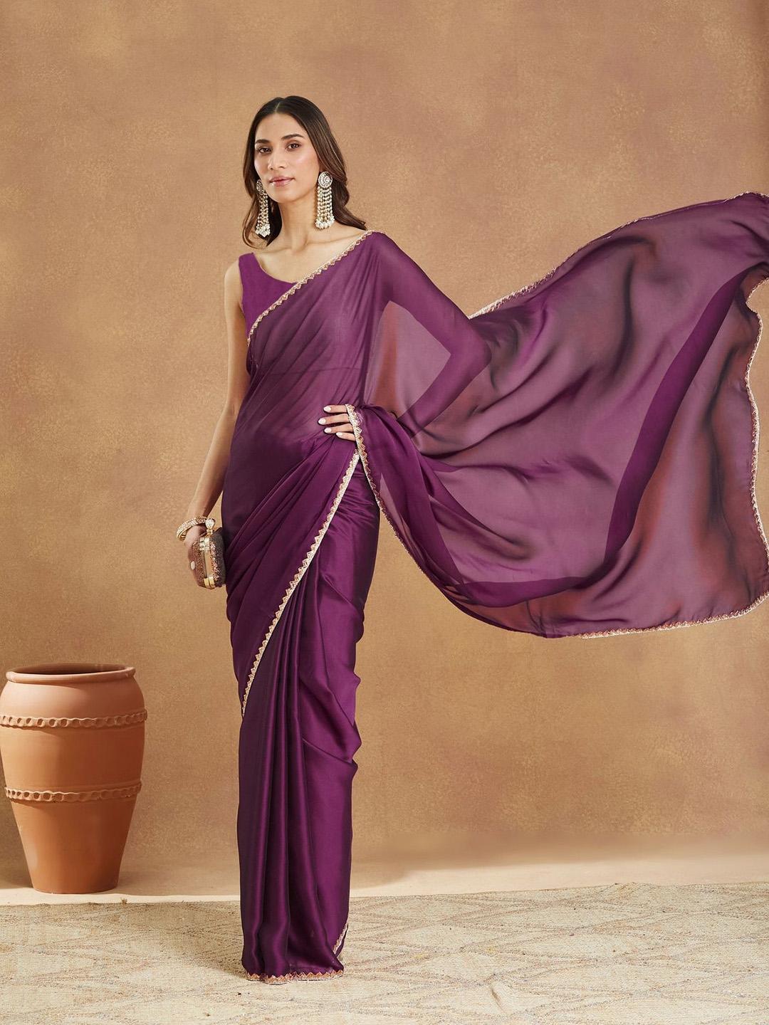 Buy LOROFY Embellished Border Beads And Stones Saree - Sarees for Women ...