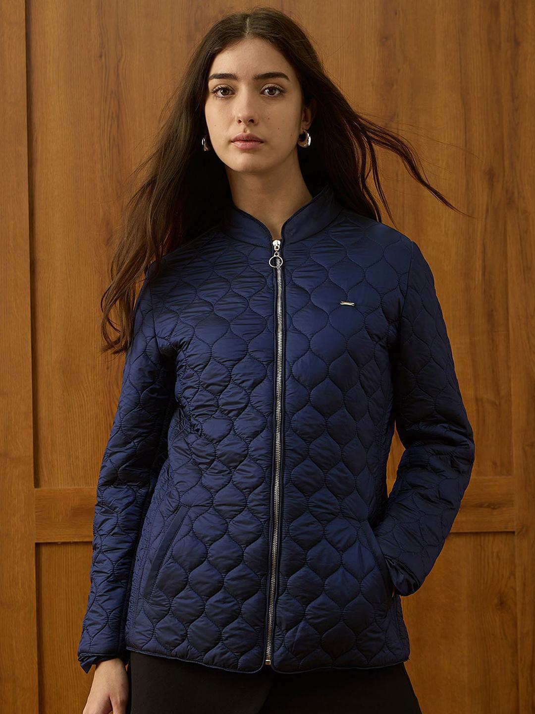 Buy U.S. Polo Assn. Women Mock Collar Self Design Tailored Jacket ...