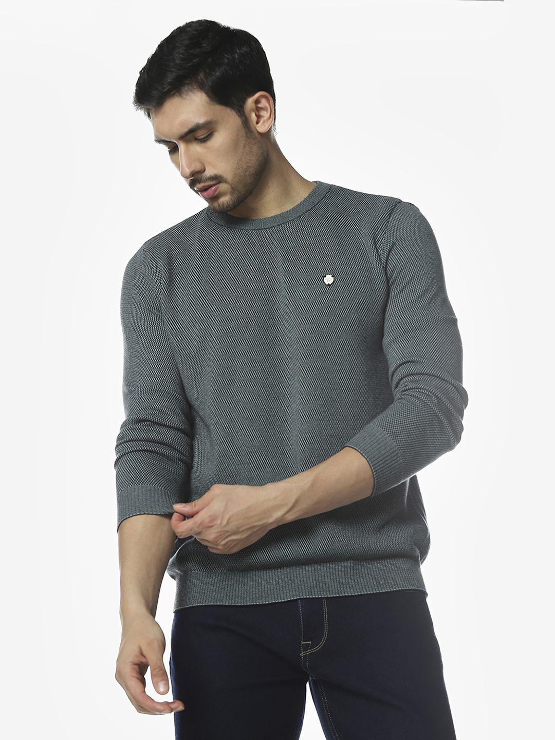 Buy Klub Fox Men Self Design Round Neck Pullover Cotton Sweater ...
