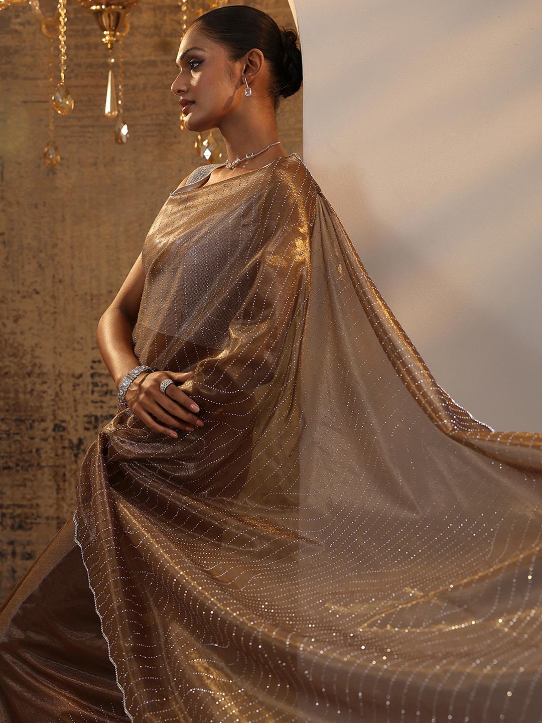 Buy Libas Embellished Striped Beads And Stones Organza Saree - Sarees for Women 35335287 | Myntra