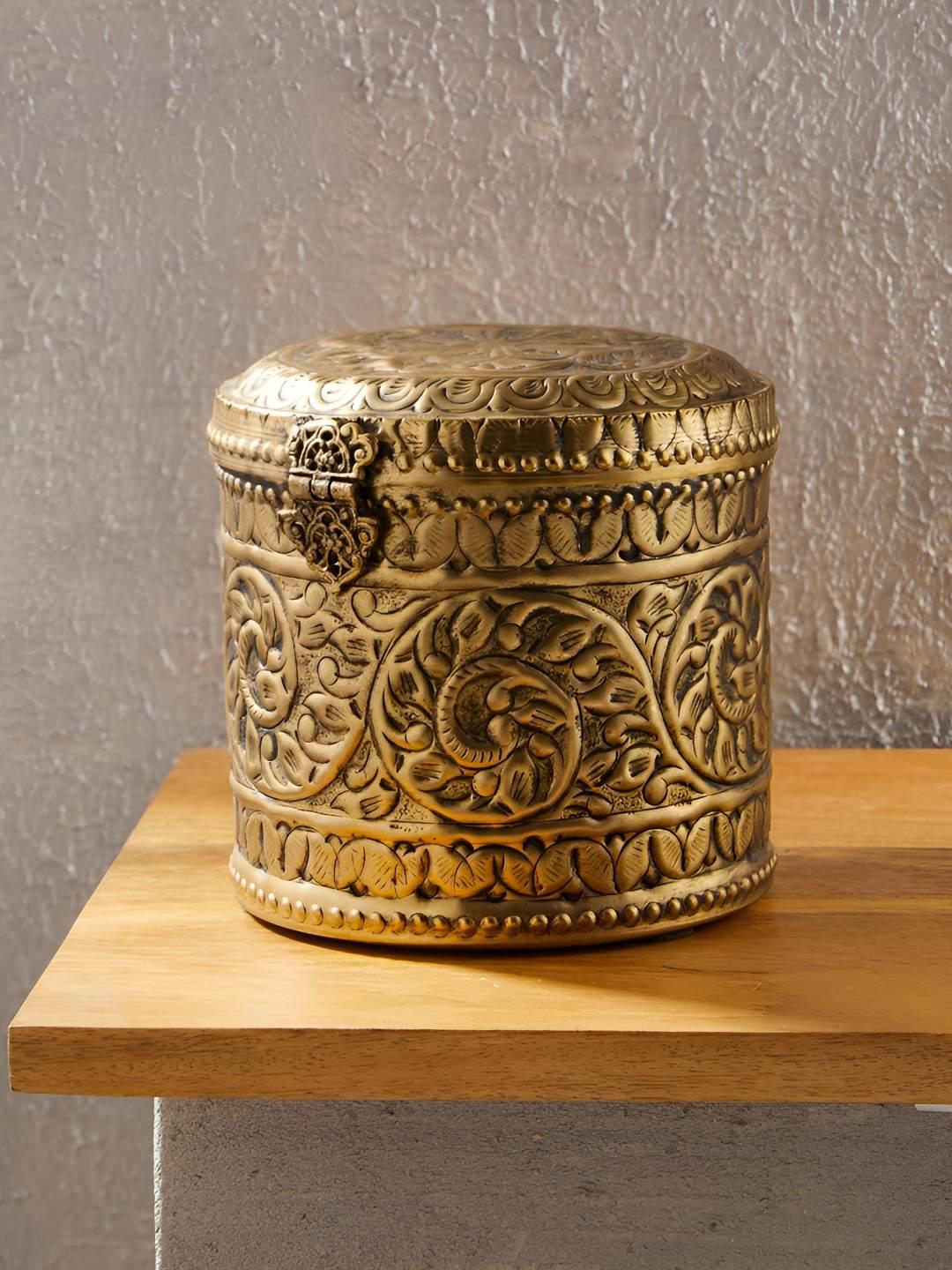 Buy Fabindia Urvi Gold Toned Metal Box Container - Container for Unisex ...