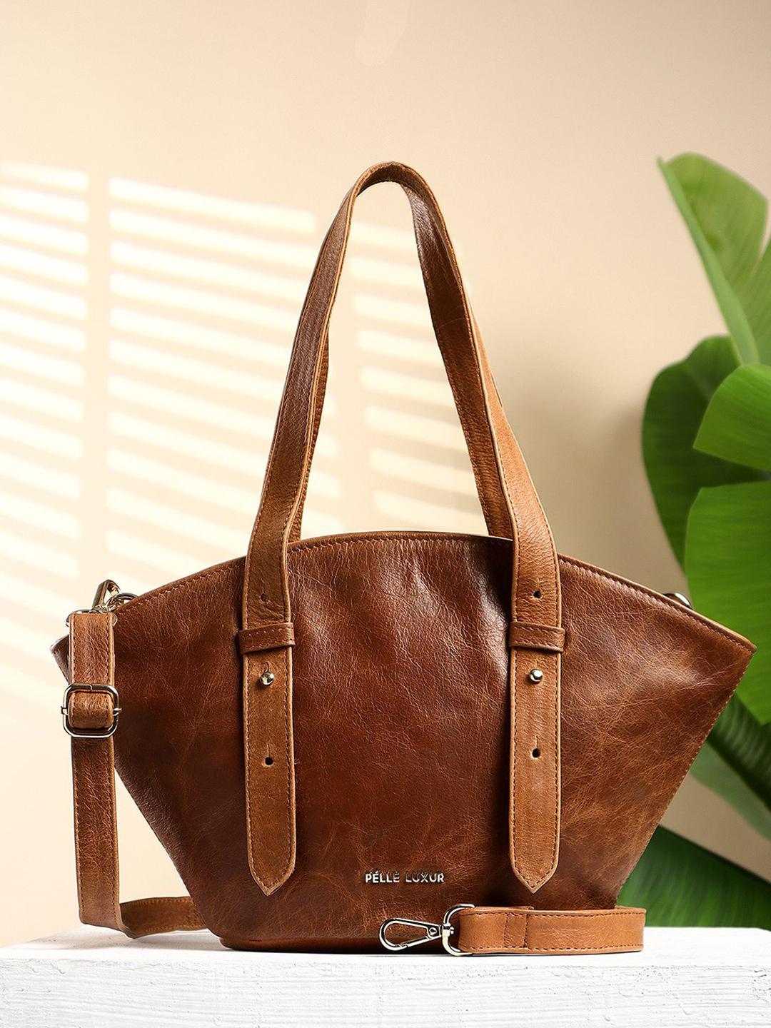 Buy PELLE LUXUR Textured Leather Half Moon Shoulder Bag - Handbags for ...