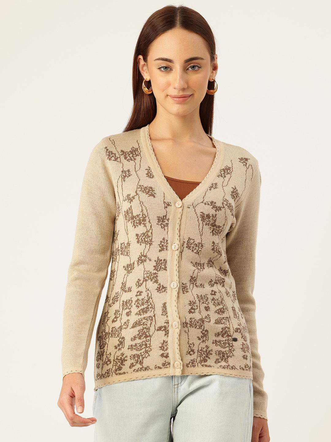 Buy Monte Carlo Floral Self Design V Neck Button Down Cardigan ...
