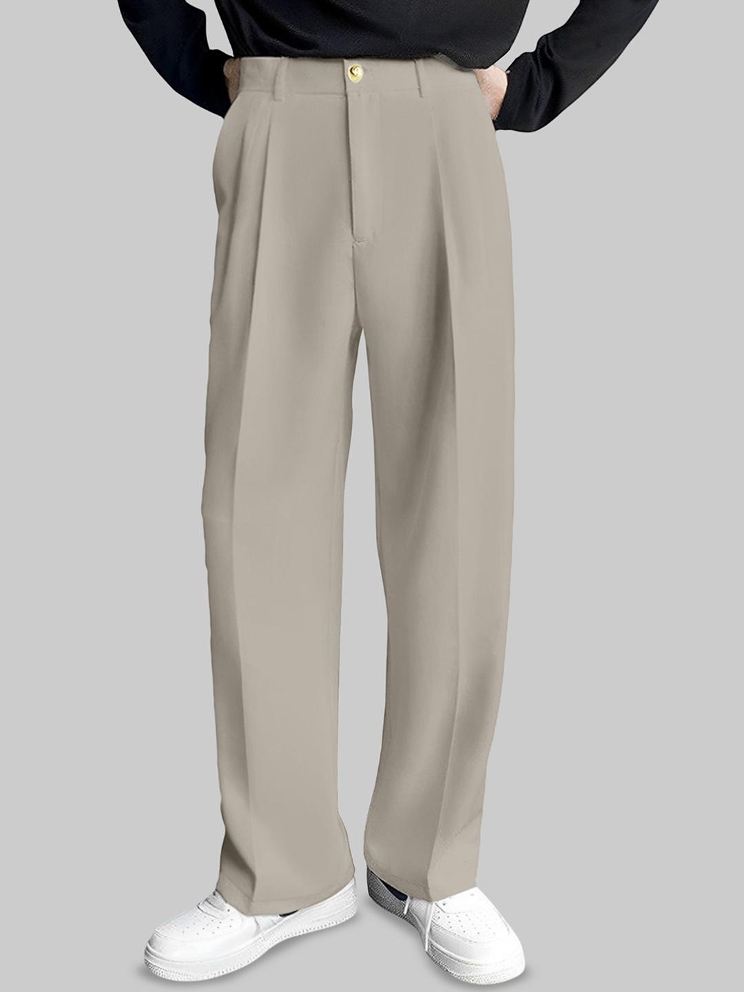 Buy FTX Men Relaxed Loose Fit Mid Rise Pleated Korean Pants Trousers ...