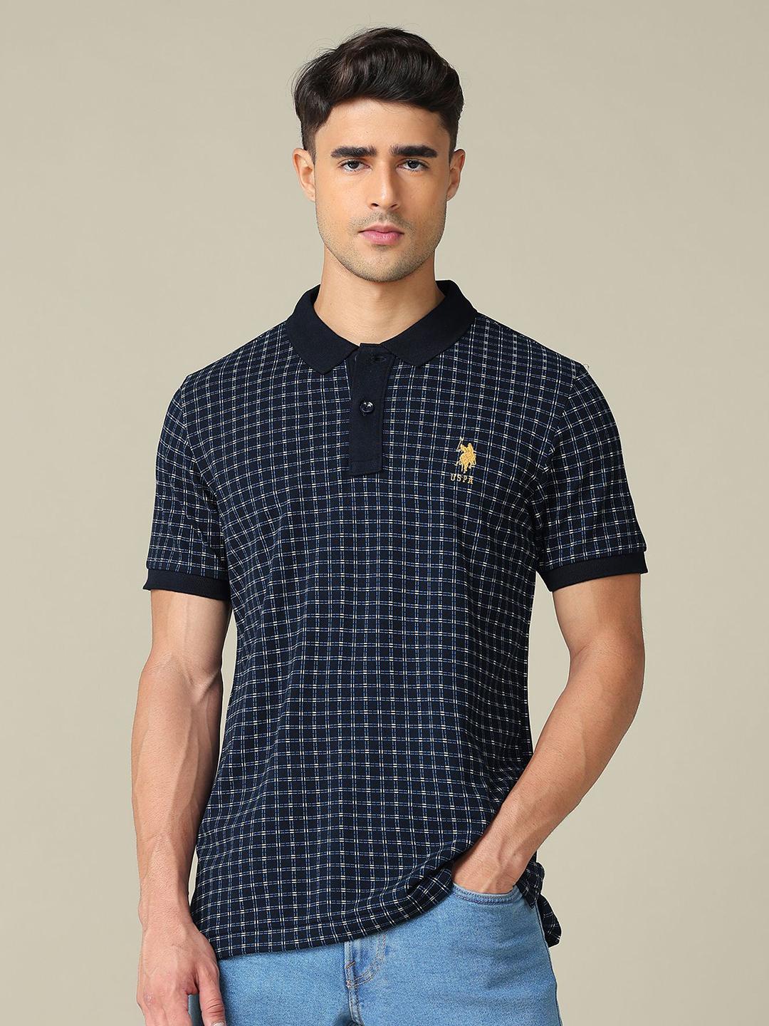 Buy U.S. Polo Assn. Checked Polo Collar Cotton Regular Fit T Shirt ...