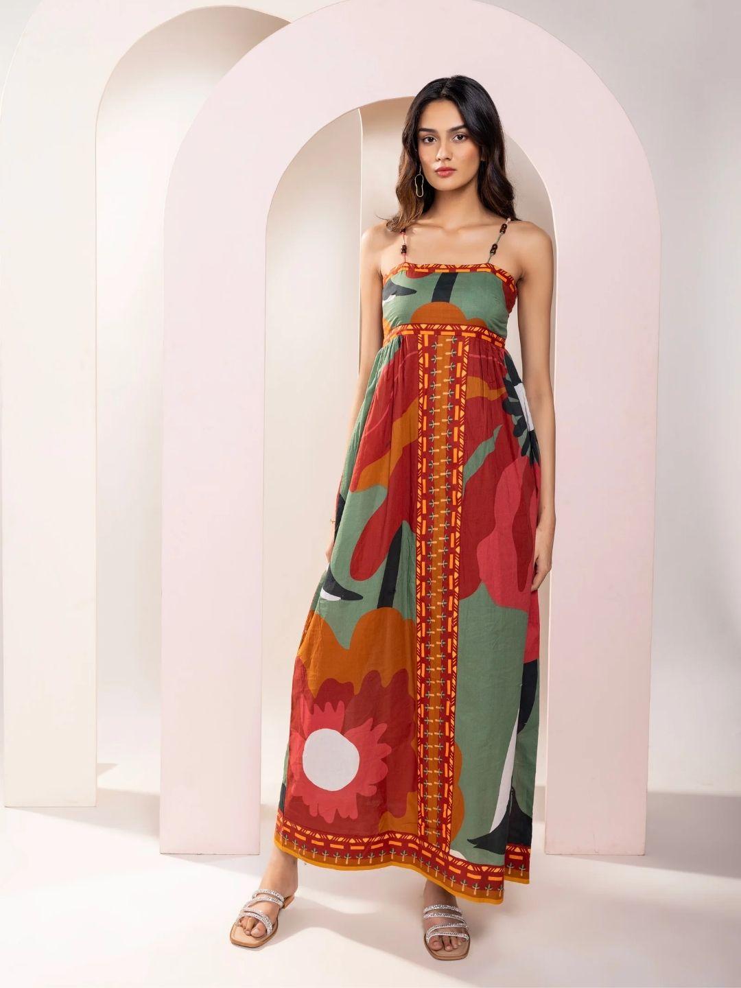 Buy POPPI Women Autum Printed Strappy Maxi Dress - Dresses for Women ...