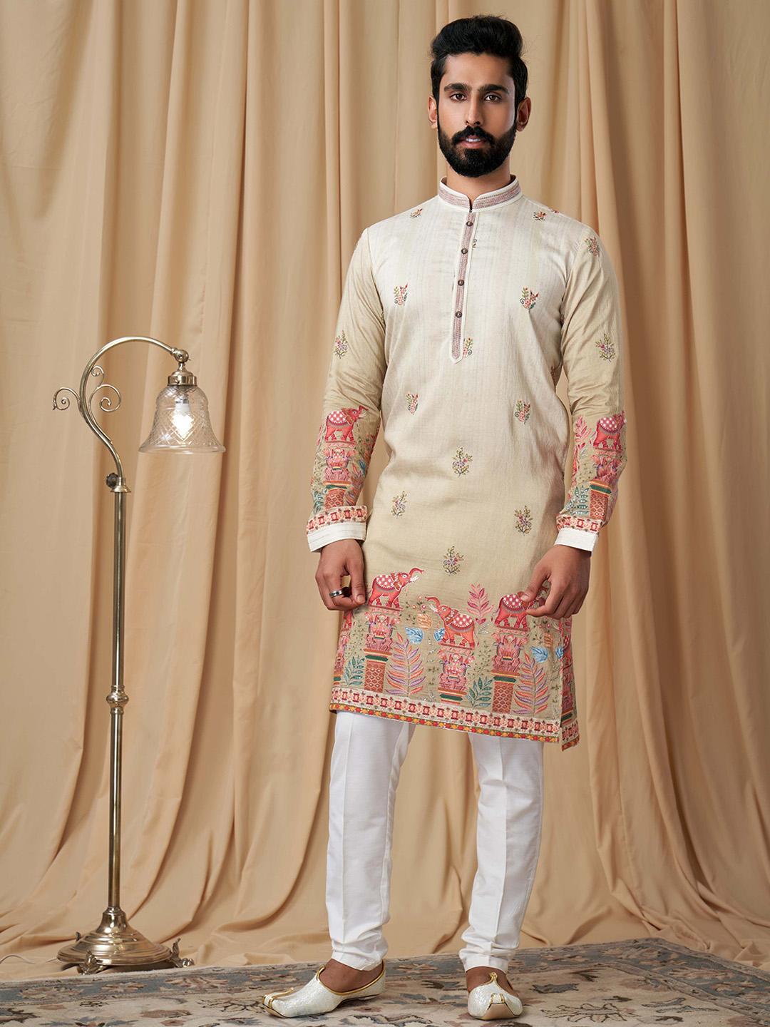 Buy EKATVA ETHNIC Men Ethnic Motifs Embroidered Kurta With Trousers ...