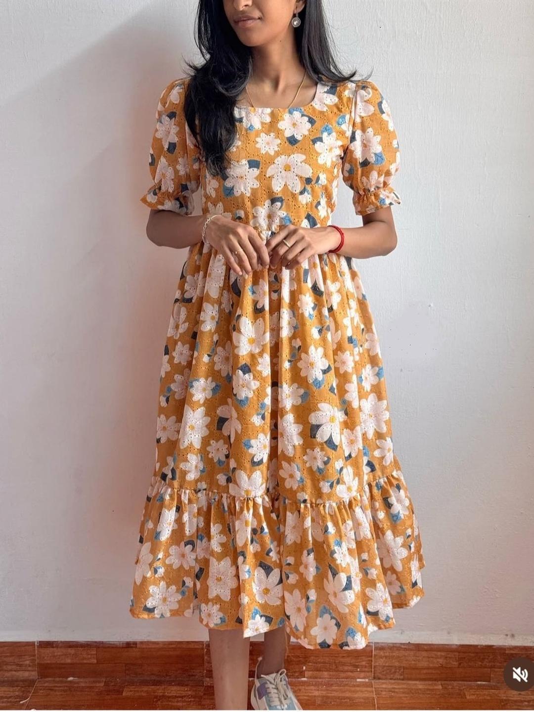 Buy Maruti Fab Women Floral Print Puff Sleeve Fit & Flare Maxi Dress ...