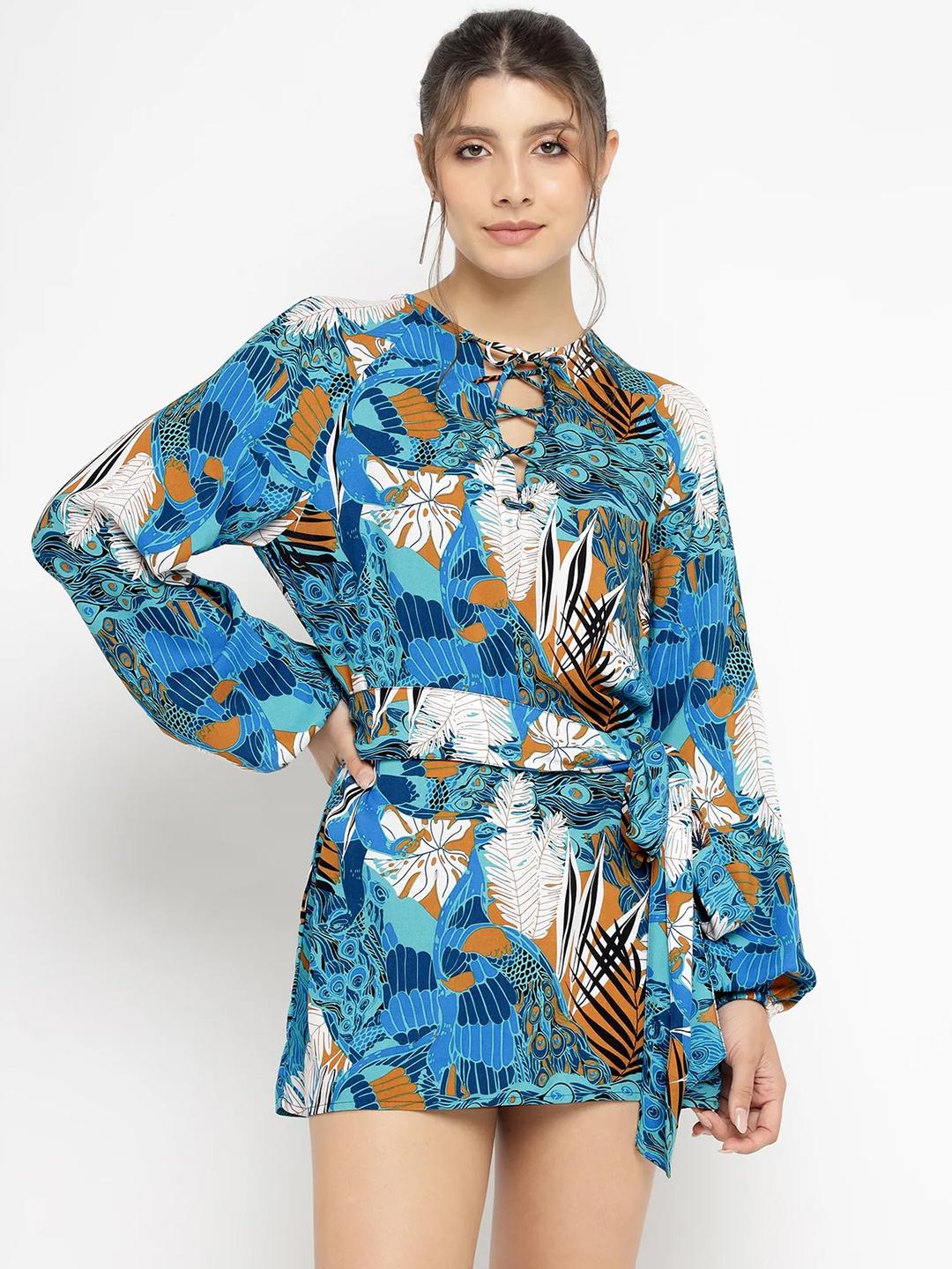 Buy Theulluu.com Women Floral Printed Round Neck Tunics And Trousers ...