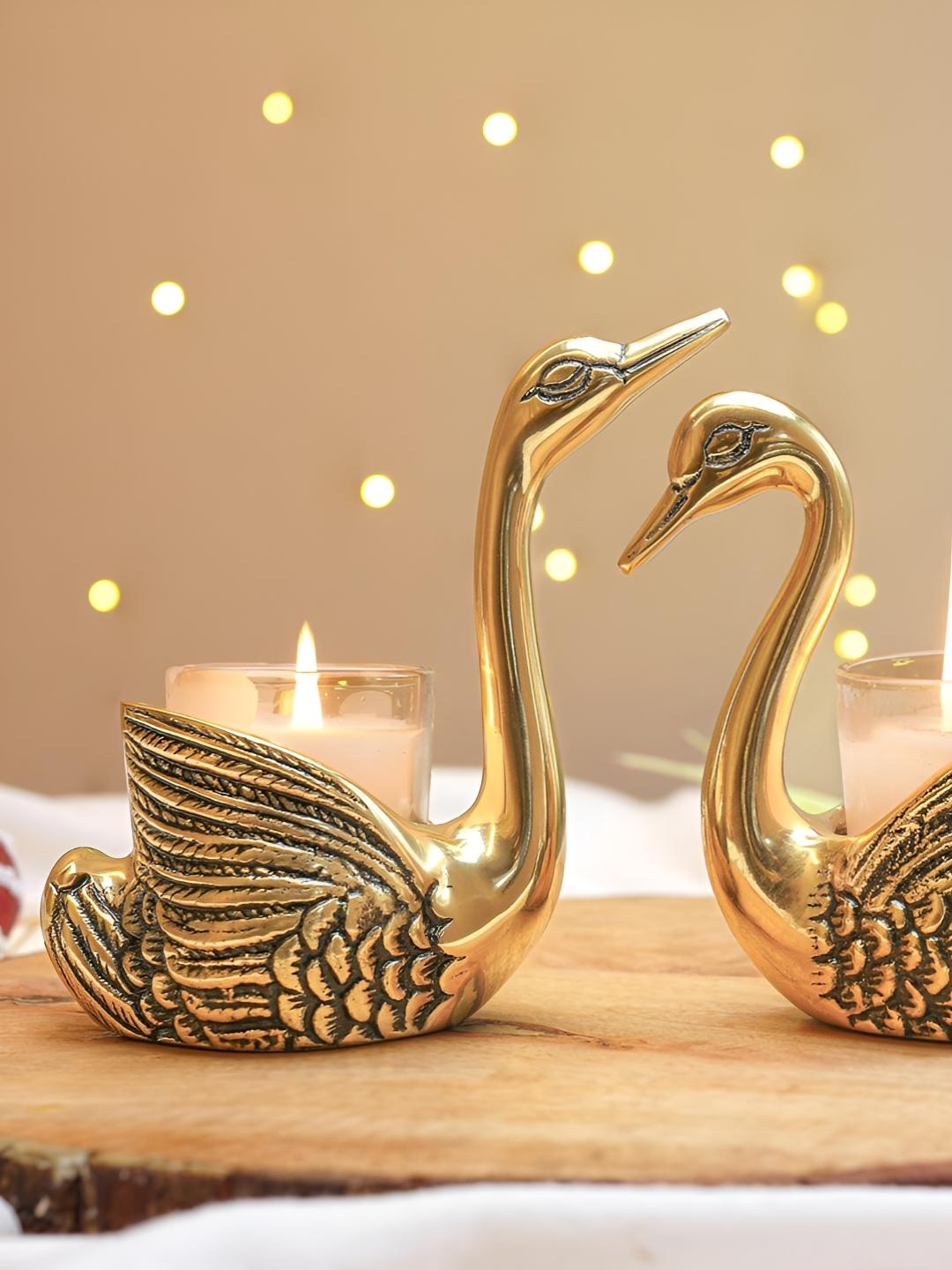 Buy ELEVATE INDIA 2 Pieces Gold Toned Figurine Swan Candle Holder ...