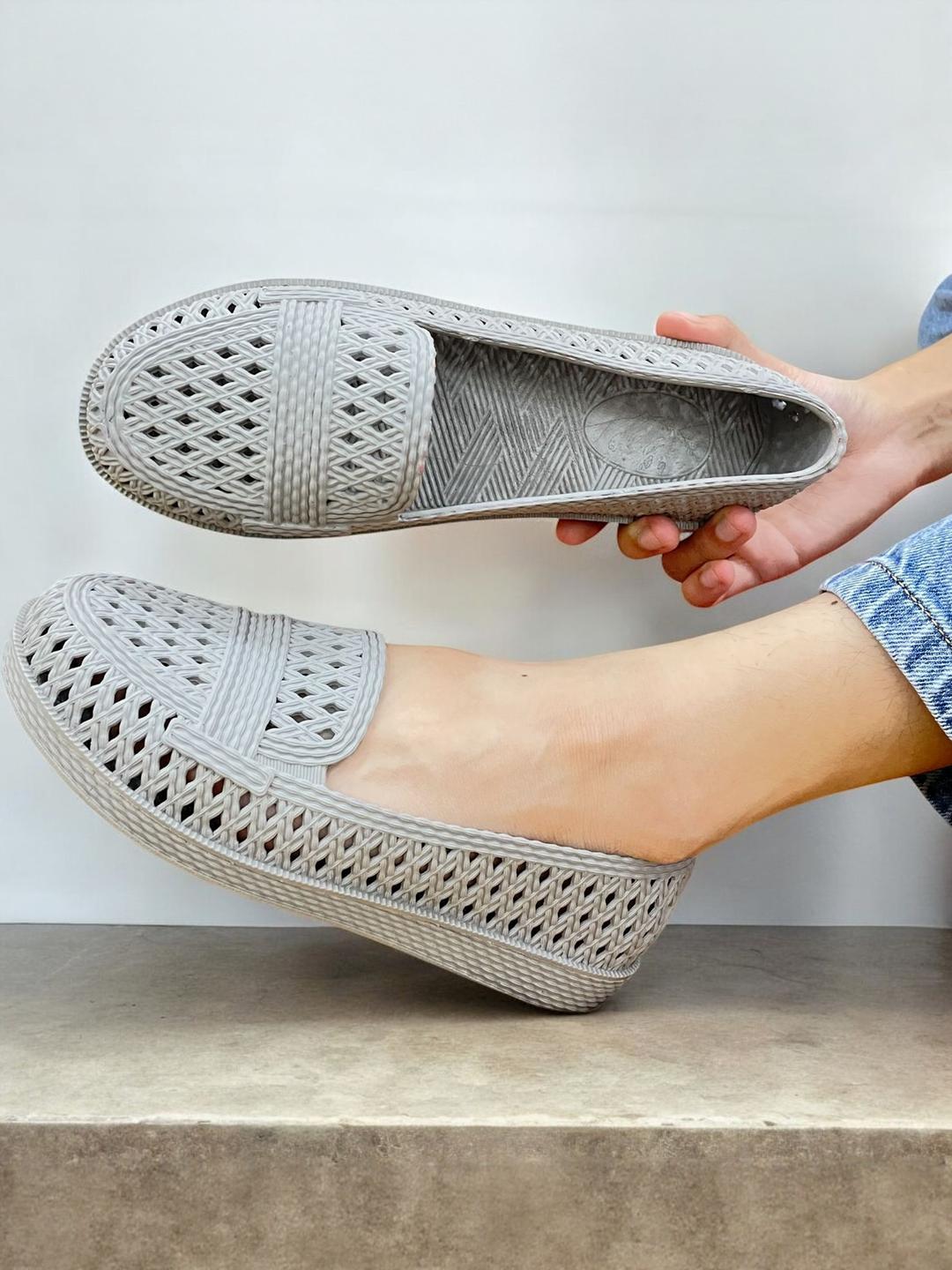 Buy Shozie Women Grey Perforated Slip On Flatforms Shoes - Casual Shoes ...