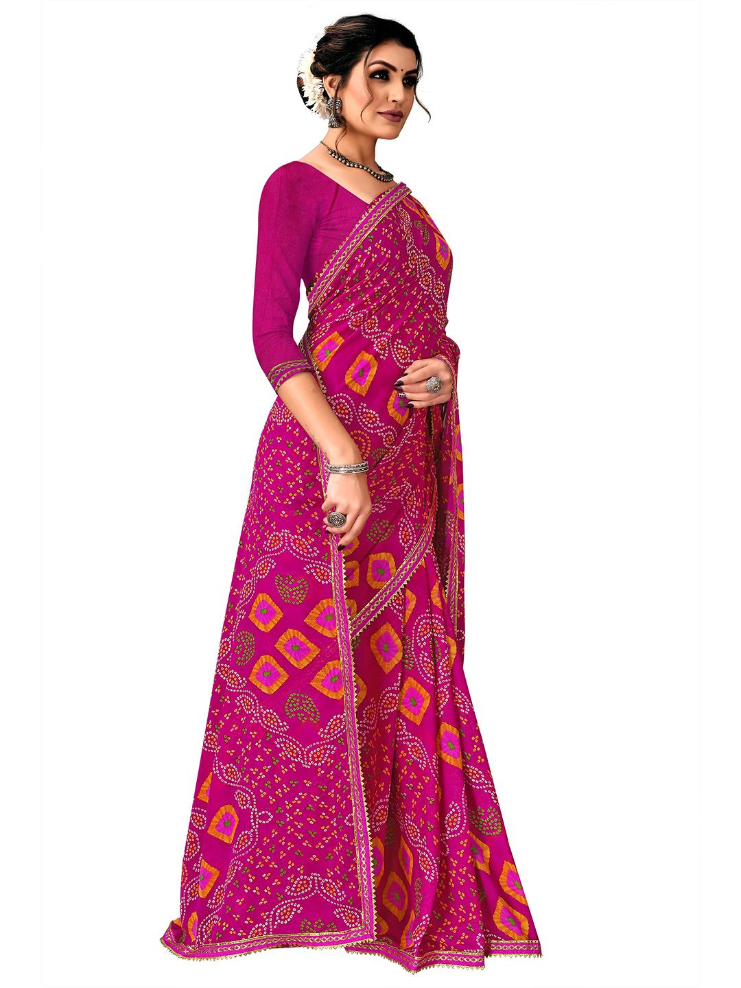 Buy KANOODA Ethnic Motifs Gotta Patti Pure Georgette Bandhani Saree ...