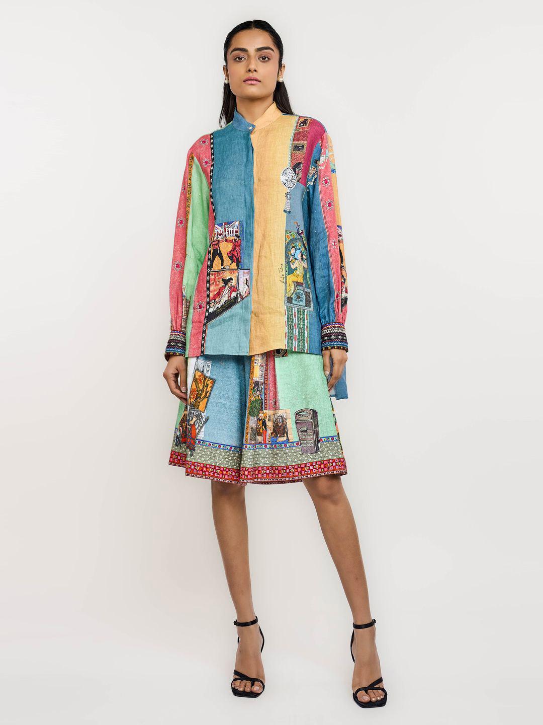 Buy OTT Tarun Tahiliani Graphic Printed Mandarin Collar Relaxed Fit ...