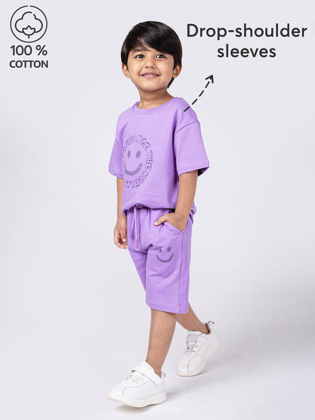 Buy Hopscotch Girls Lavender Pure Cotton Printed Clothing Set ...