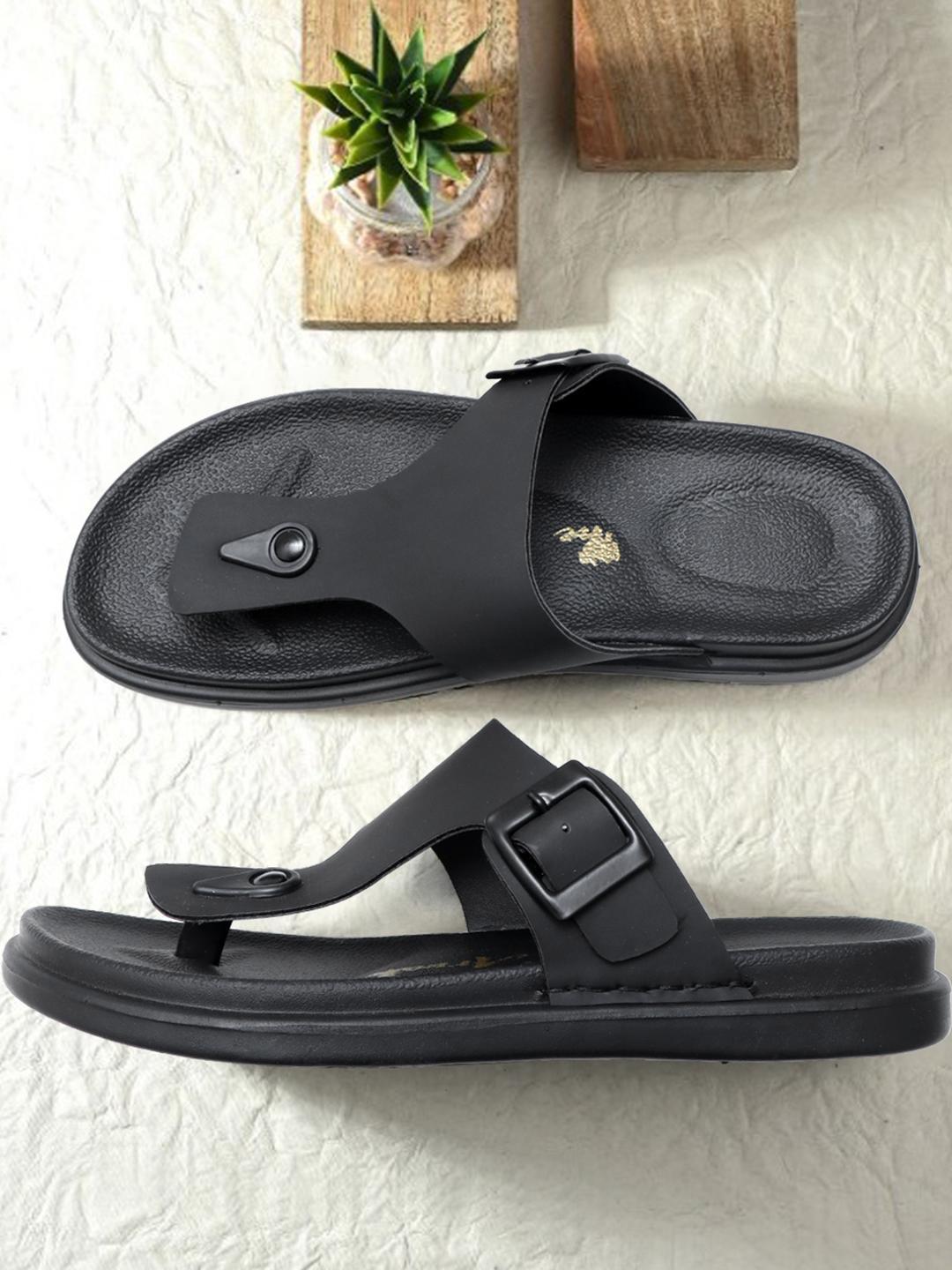 Buy The Arwah Men Black Solid Rubber Slip On Sandals - Sandals for Men ...