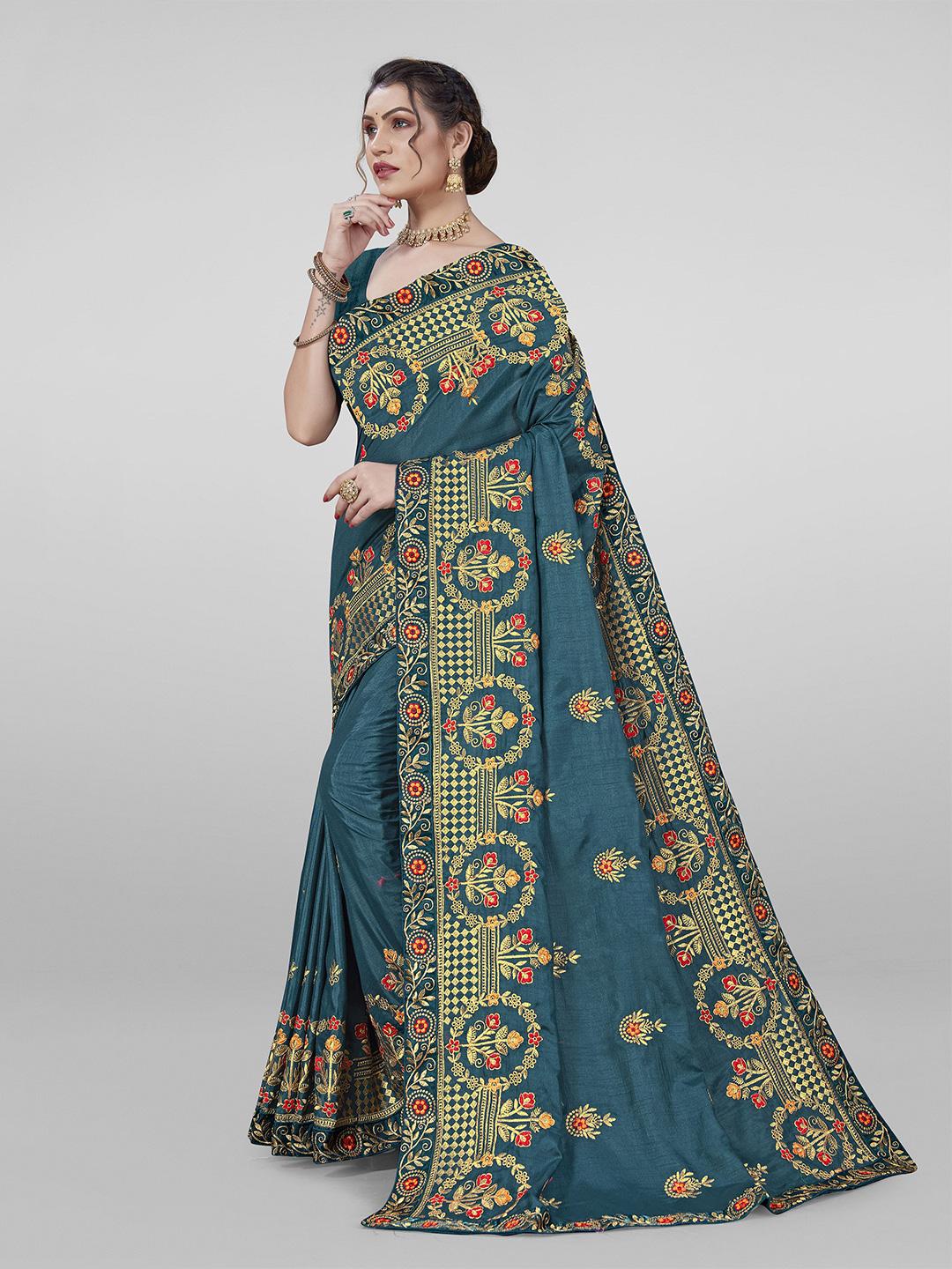 Buy DISHA FASHION Floral Embroidered Banarasi Saree - Sarees for Women ...