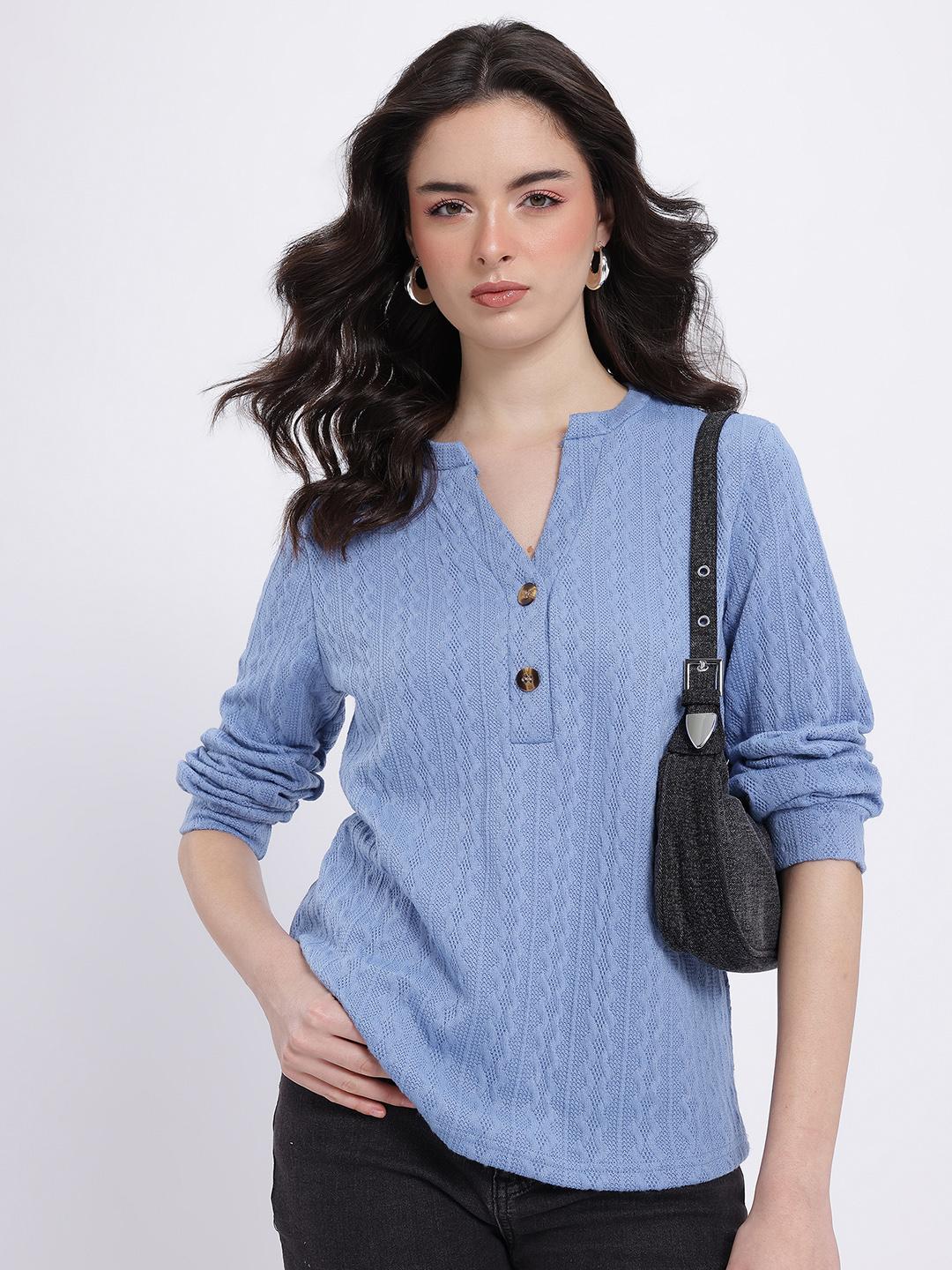 Buy StyleCast Self Design Knitted Shirt Style Top - Tops for Women ...