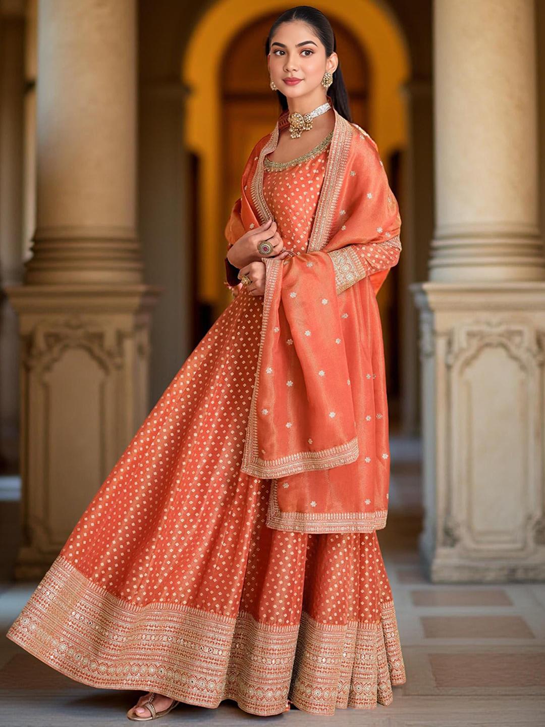 Buy Meena Bazaar Women Ethnic Motifs Embroidered Anarkali Dress With ...