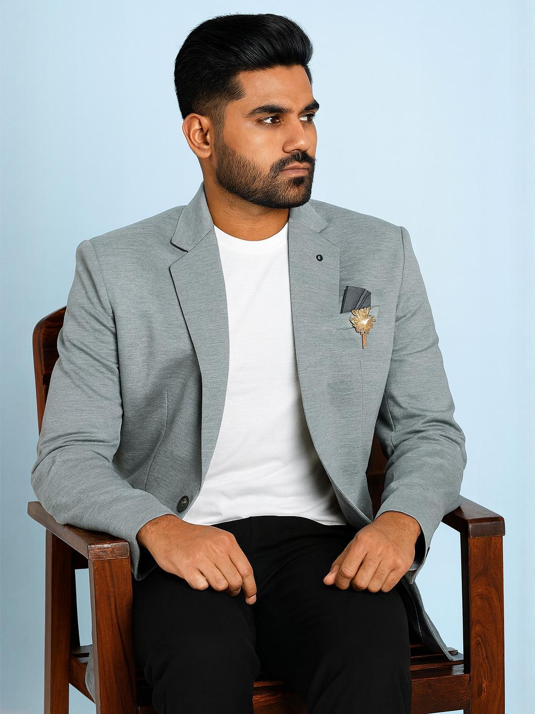 Buy Shahi Achkan Men Grey Solid Slim Fit Single Breasted Formal Blazer ...