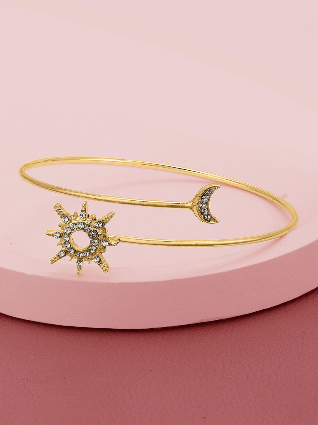 Buy Rose Gold Plated CZ Moon And Star Adjustable Arm Let - Bracelet for ...