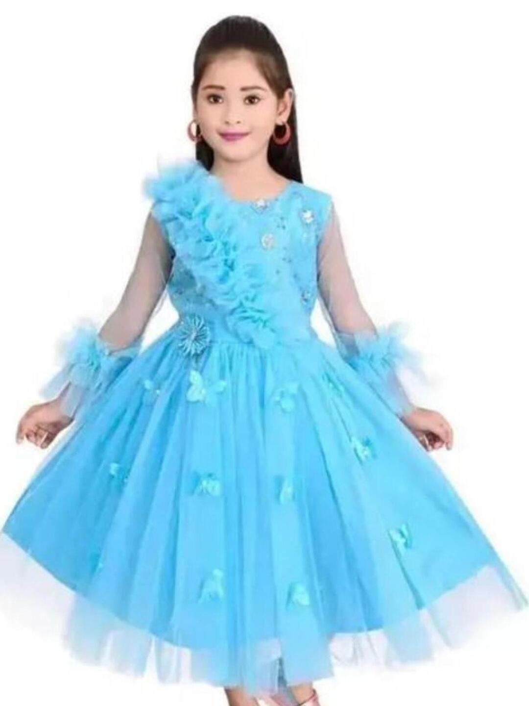 Buy STUMBLE FASHION Girls Blue Round Neck Sleeveless Long Sleeves Fit ...