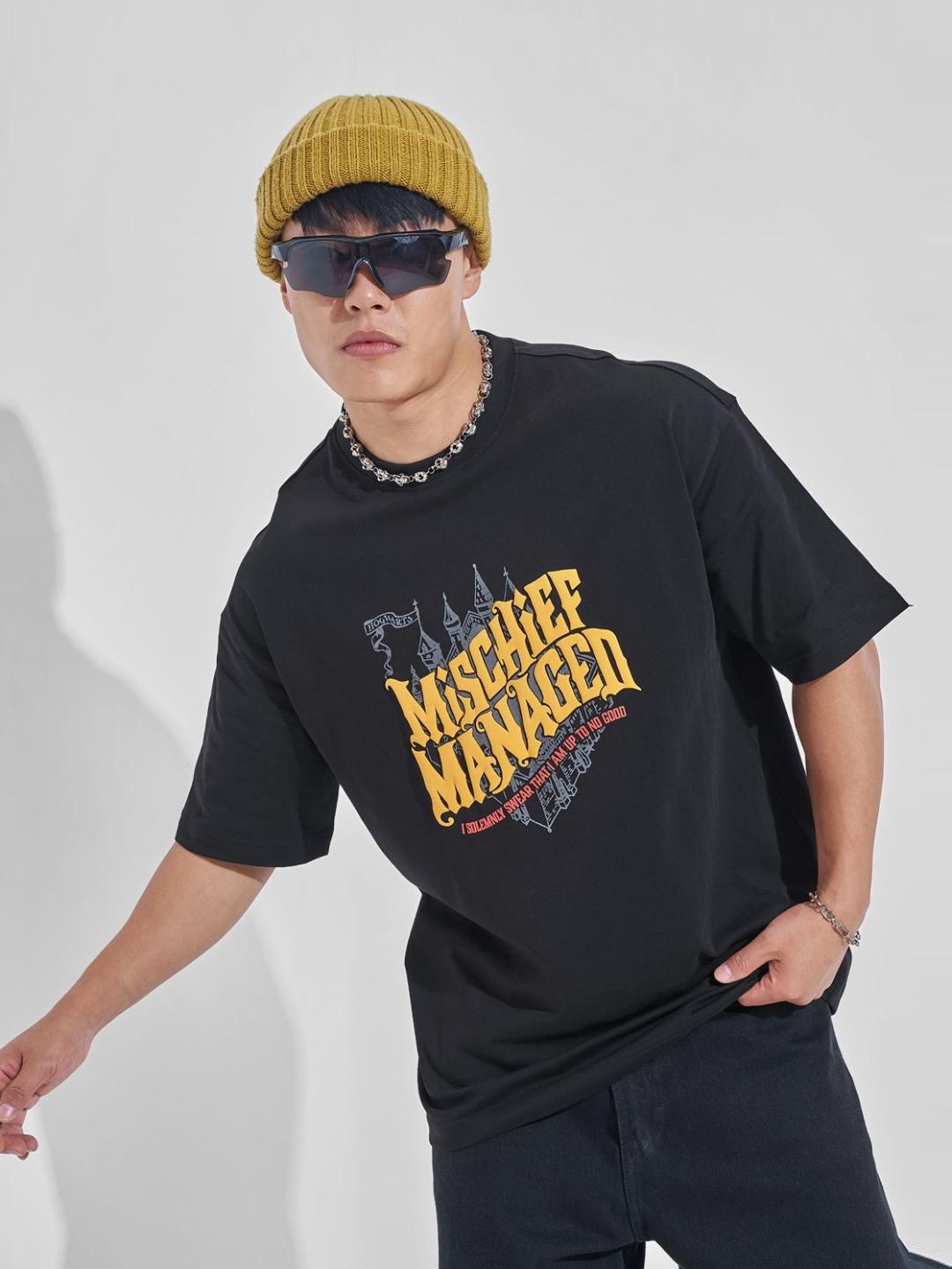 Buy HIGHLANDER Men Harry Potter Graphic Printed Round Neck Oversized T ...