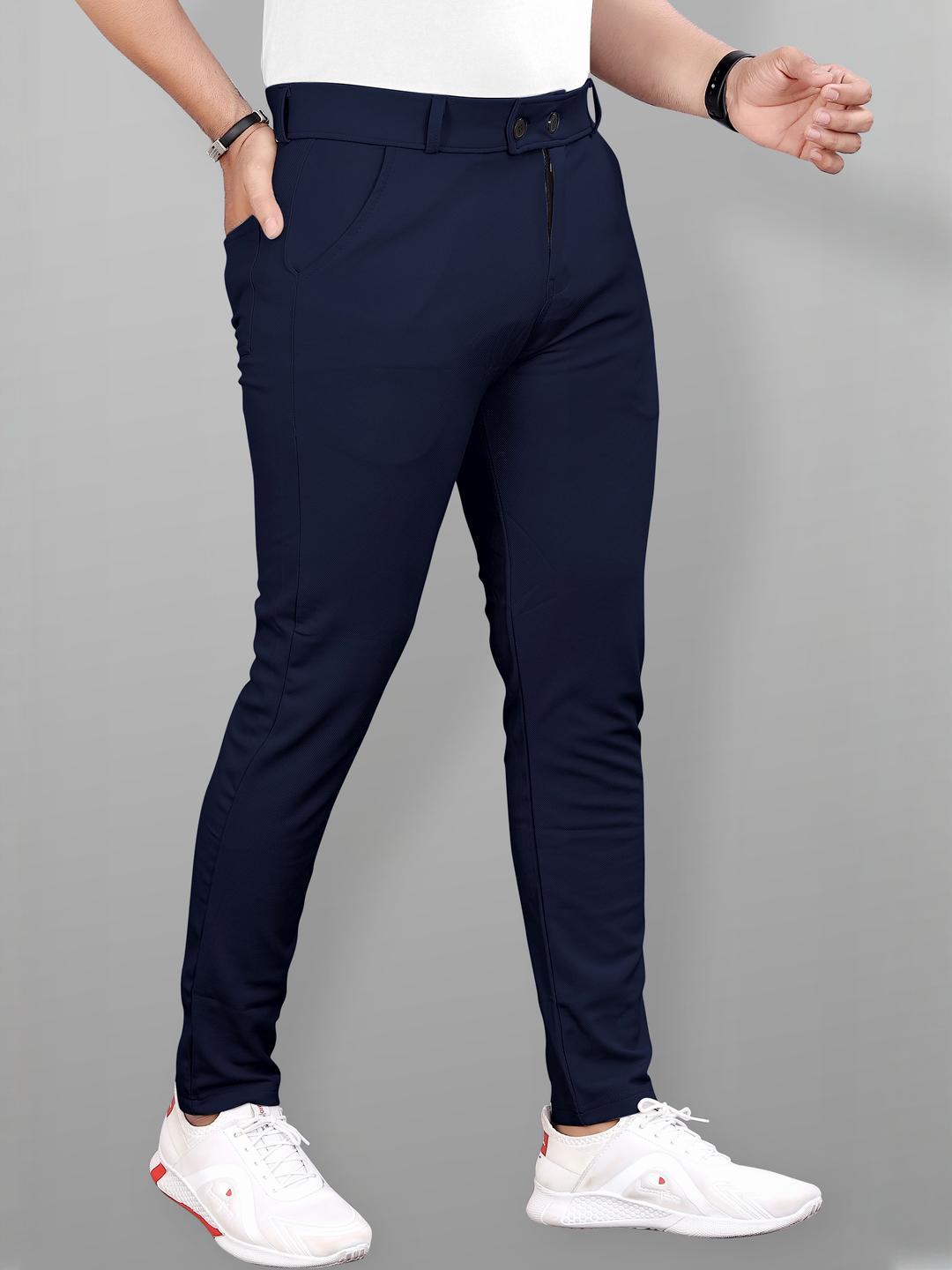 Buy COMBRAIDED Men Blue Solid Regular Fit Mid Rise Trousers - Trousers ...