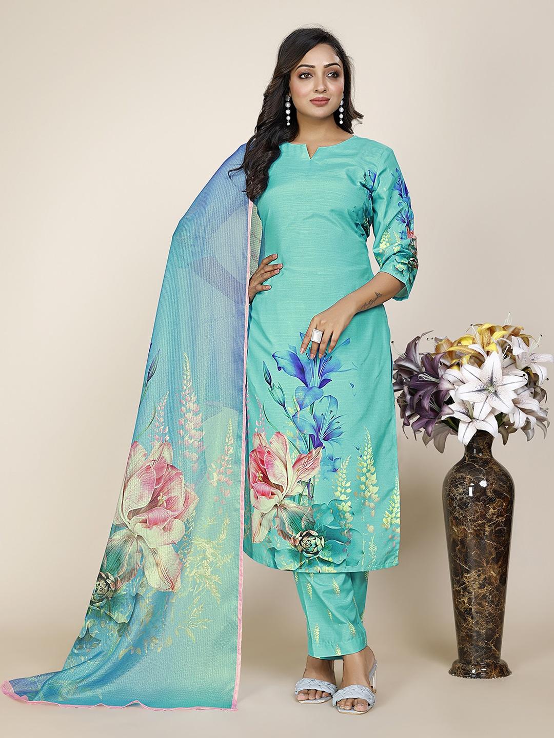 Buy MAHUDI Women Printed Cotton Blend Kurta Sets With Dupatta - Kurta ...