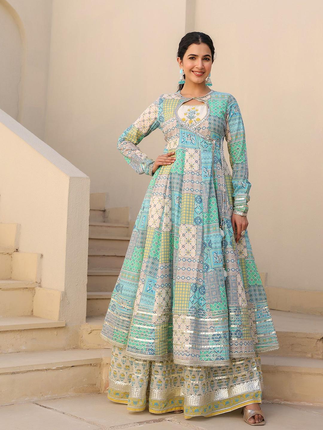 Buy AARAAS Floral Embroidered Pure Cotton Gown - Ethnic Dresses for ...
