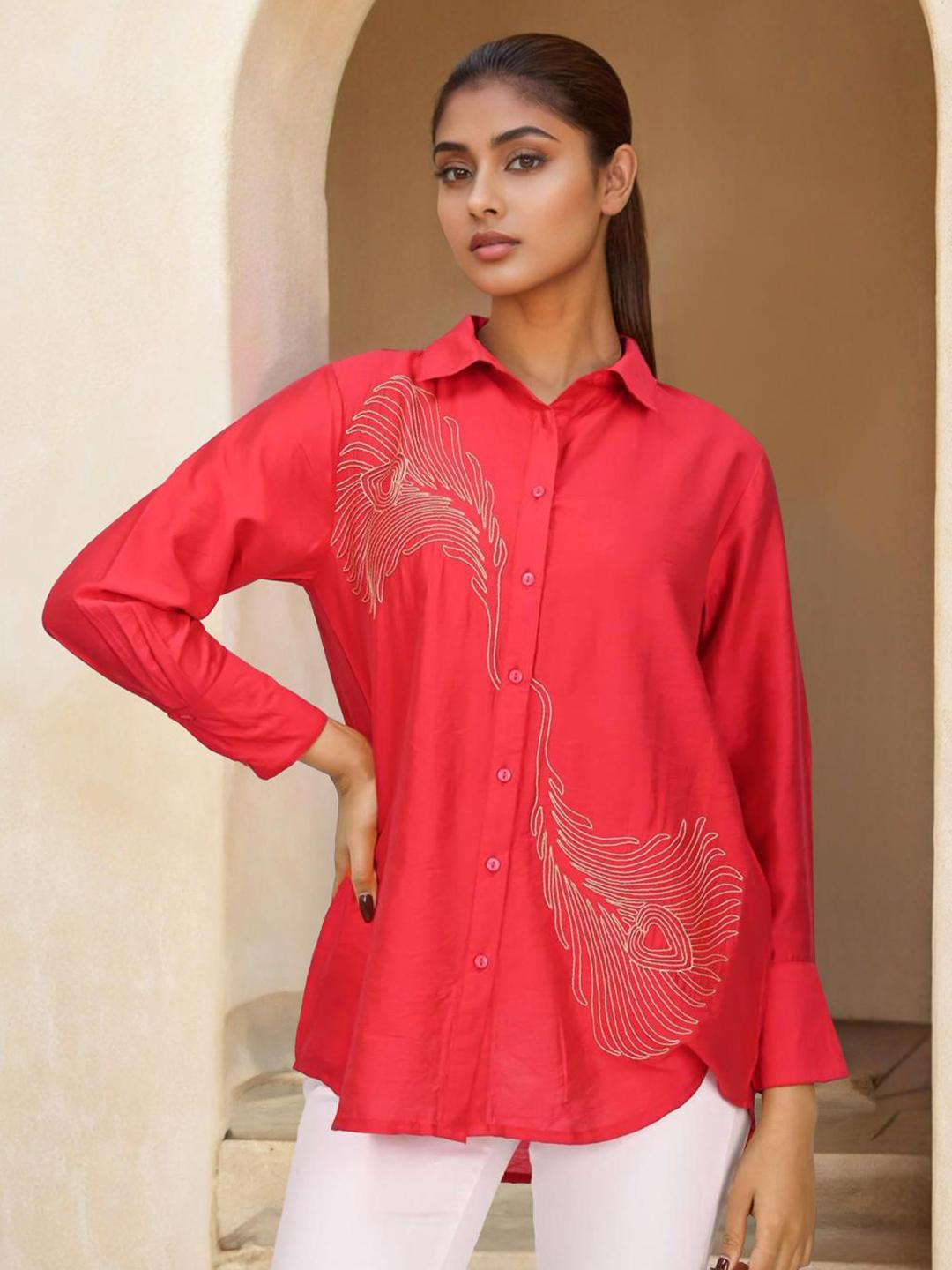 Buy Dora Dori Floral Embroidered Shirt Style Top - Tops for Women ...