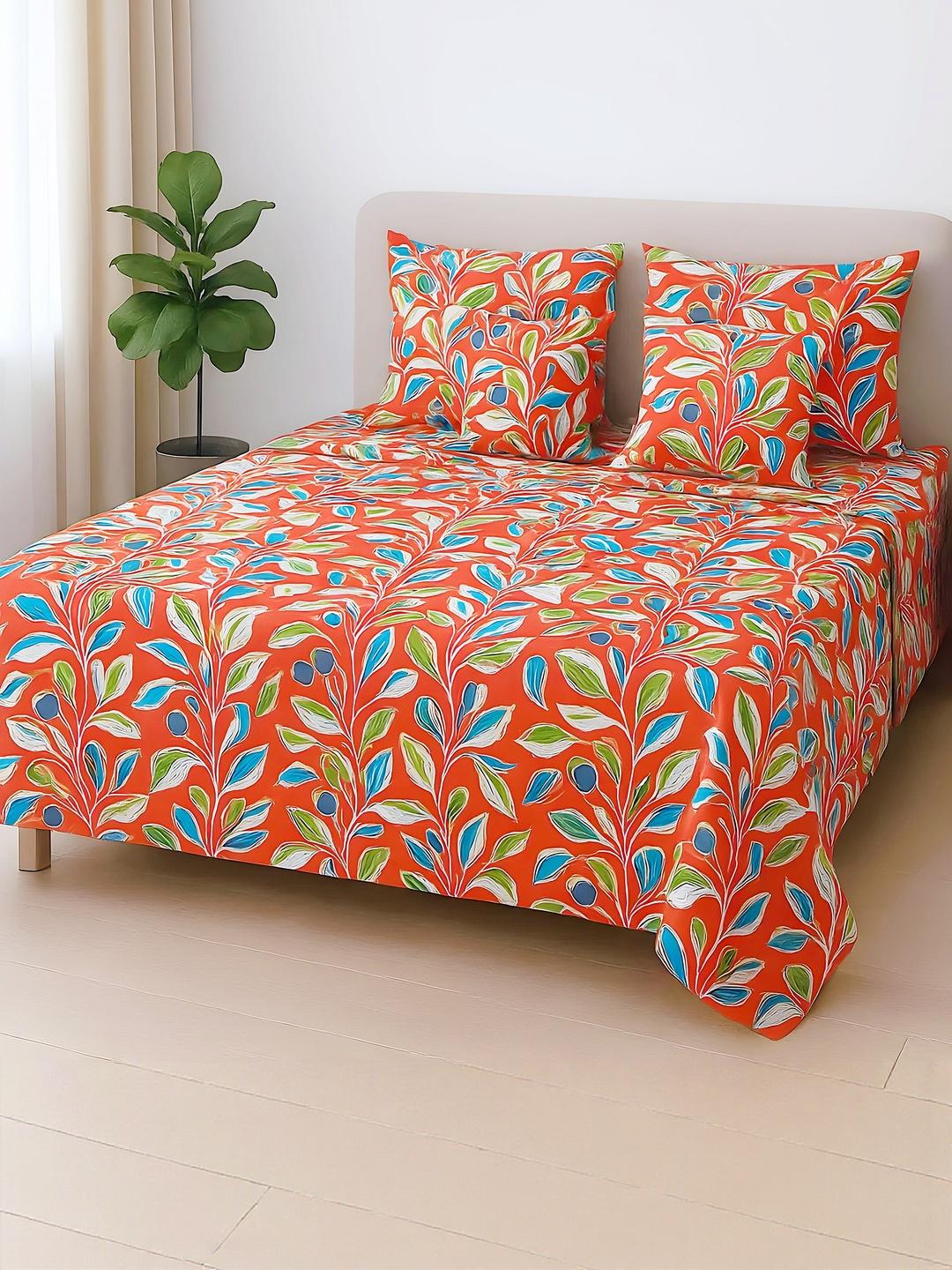 Buy DREAM LIVING Multicoloured Floral 144 TC Queen Bedsheet With 4 ...
