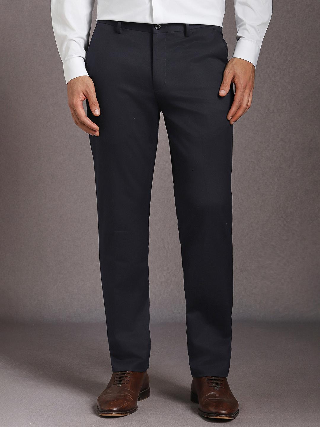 Buy Louis Philippe Men Solid Super Slim Fit Mid Rise Plain Woven Flat ...