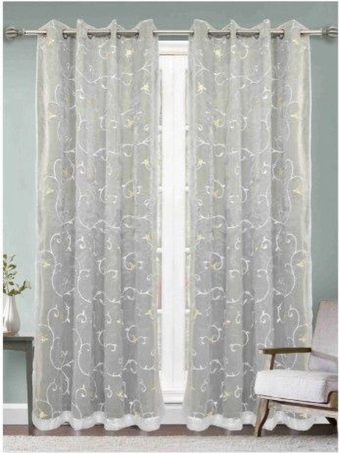 Buy Aura 2 Pieces Grey Floral Embroidered Thread Work Velvet Long Door ...