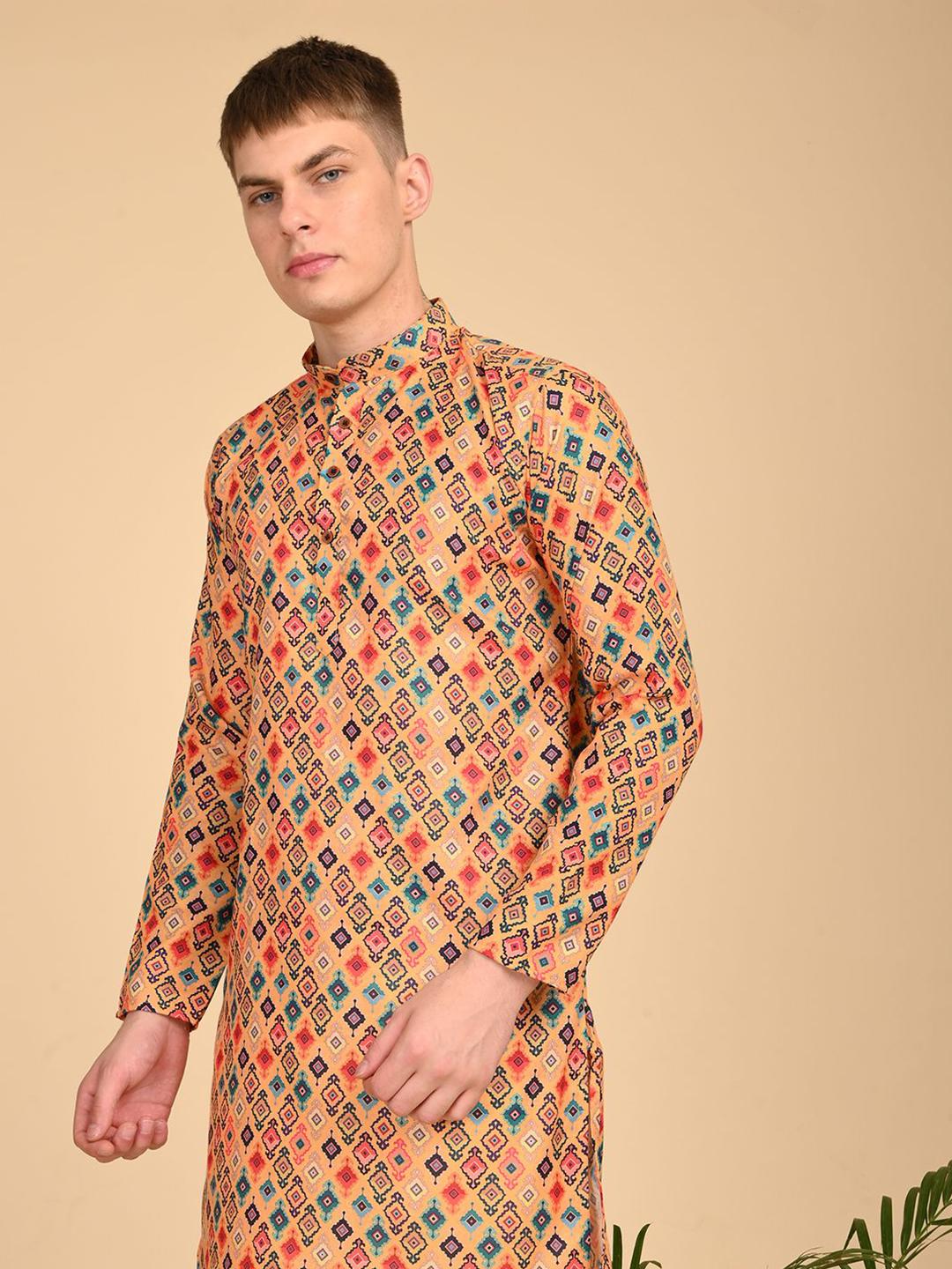 Buy TIGER SNAKE Geometric Printed Thread Work Mandarin Collar Cotton ...