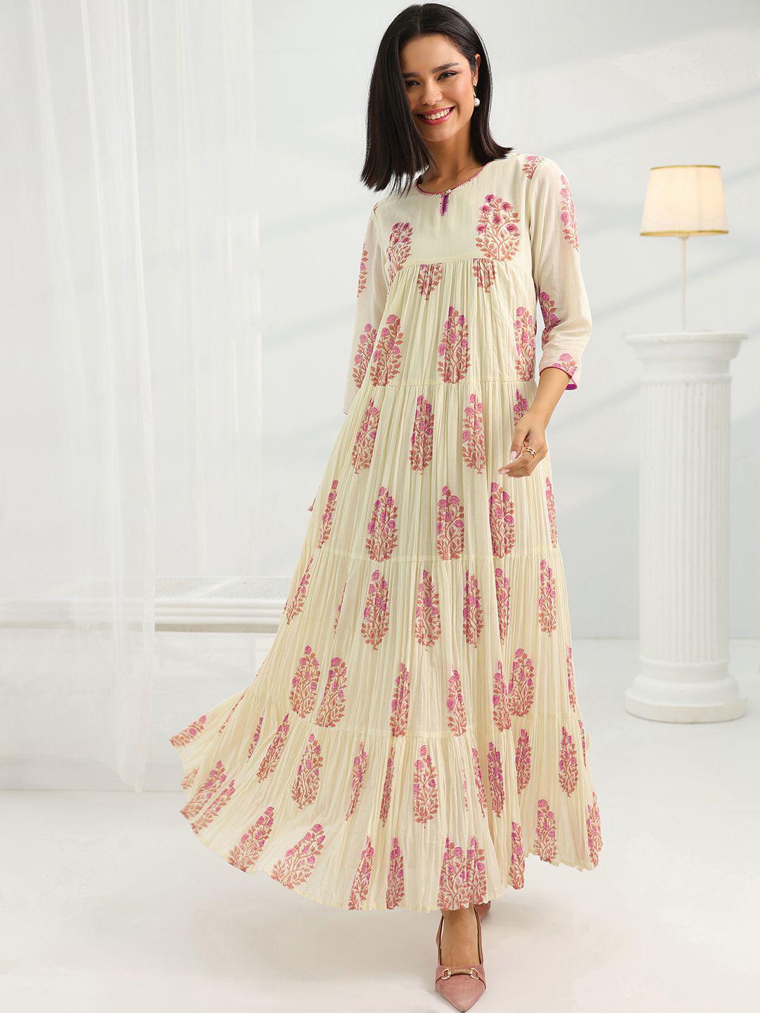 Buy Libas Women Floral Printed Keyhole Neck Empire Maxi Dress - Dresses ...