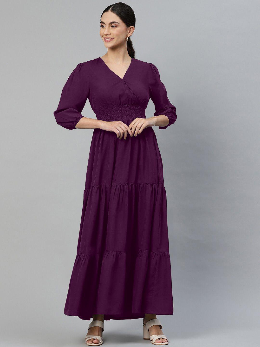 Buy Krunal Raiyani V Neck Fit And Flare Puff Sleeves Acrylic Dress - Dresses for Women 36420268 ...