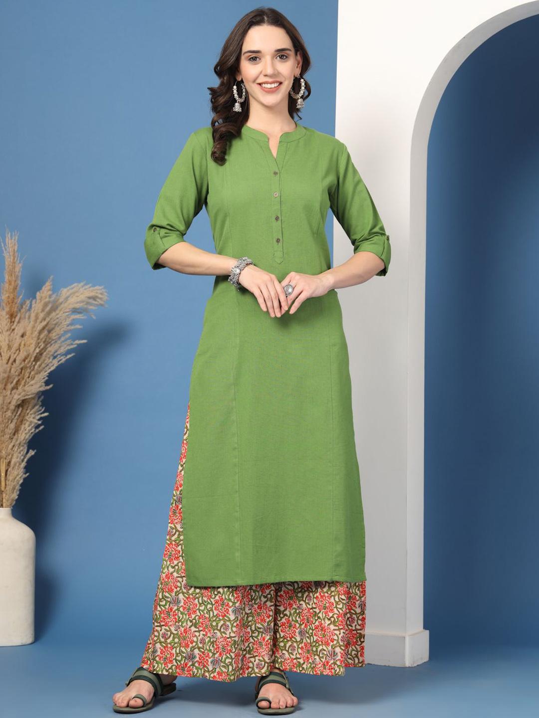 Buy Pistaa Women Regular Pure Cotton Kurta With Palazzos - Kurta Sets ...