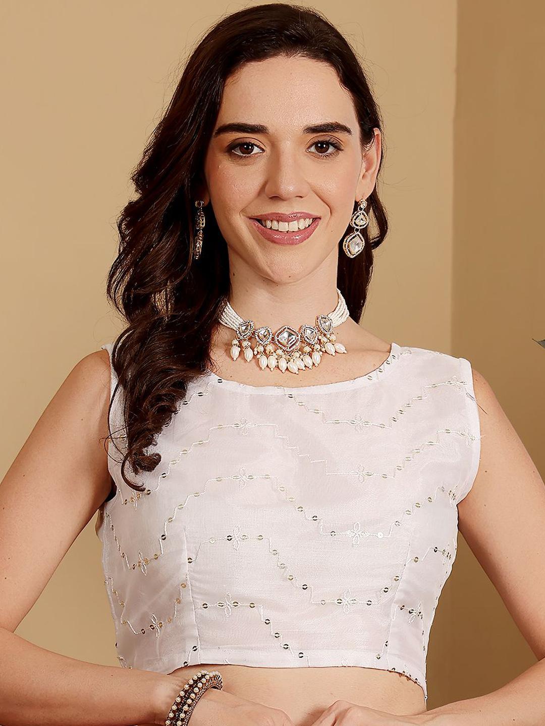 Buy Frolic Rolic Sequin Embellished Round Neck Sleeveless Saree Blouse ...