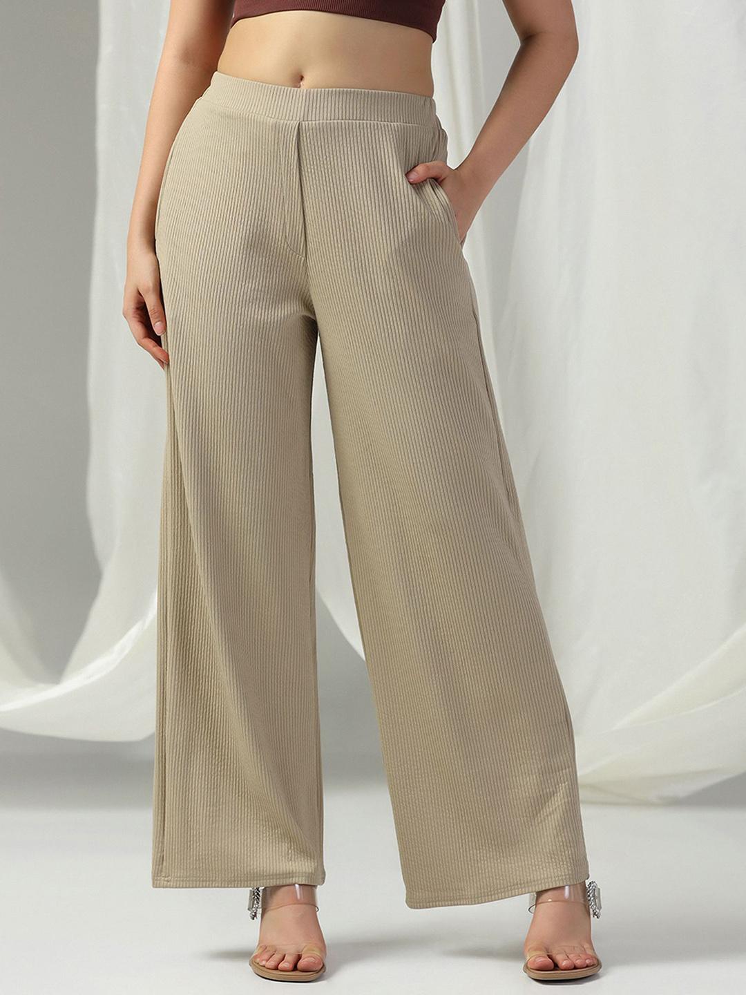 Buy Selvia Edge Women Self Design Relaxed Straight Fit Trousers ...