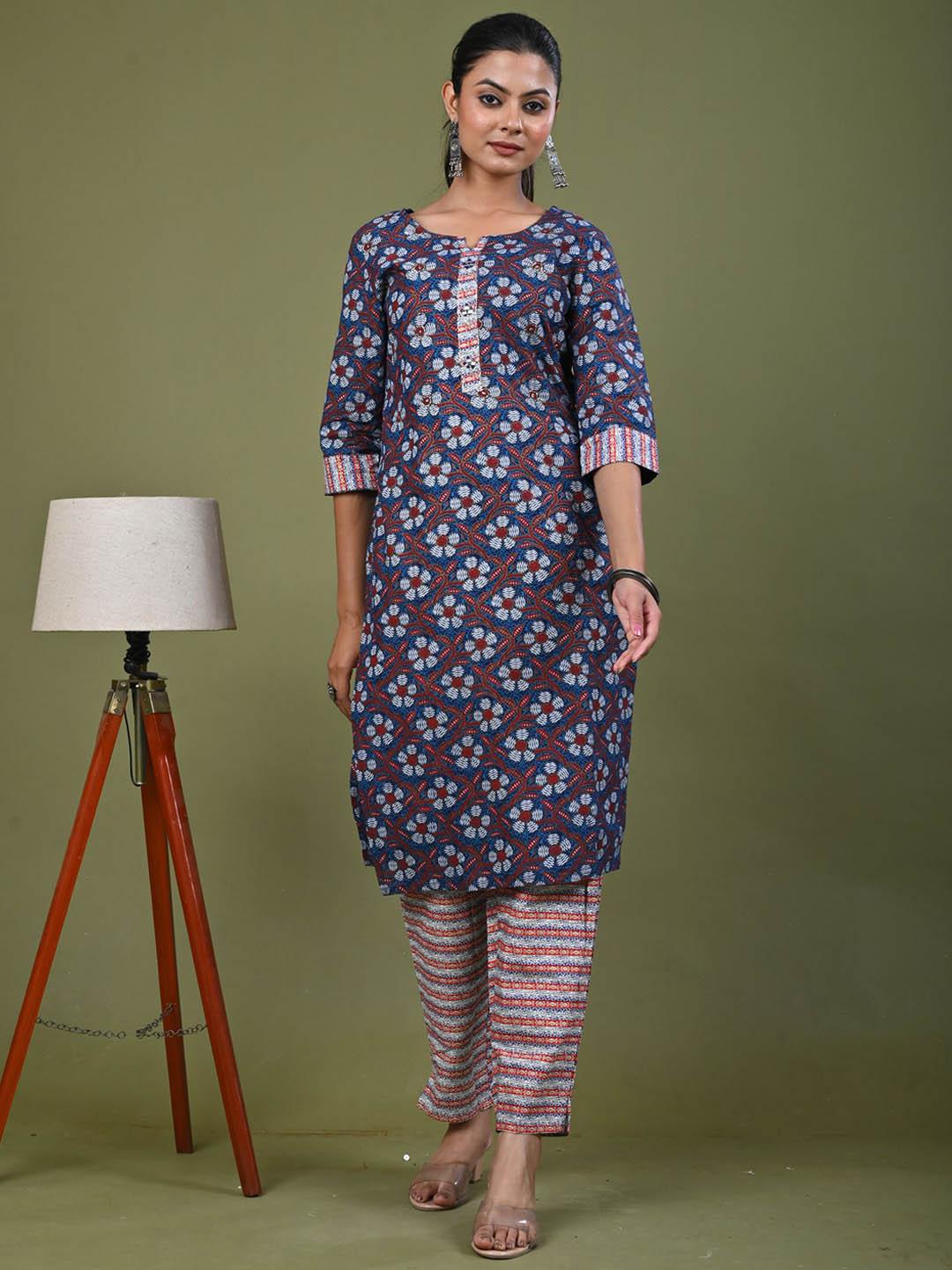 Buy Karaveera Women Ethnic Motifs Printed Pure Cotton Kurta With ...