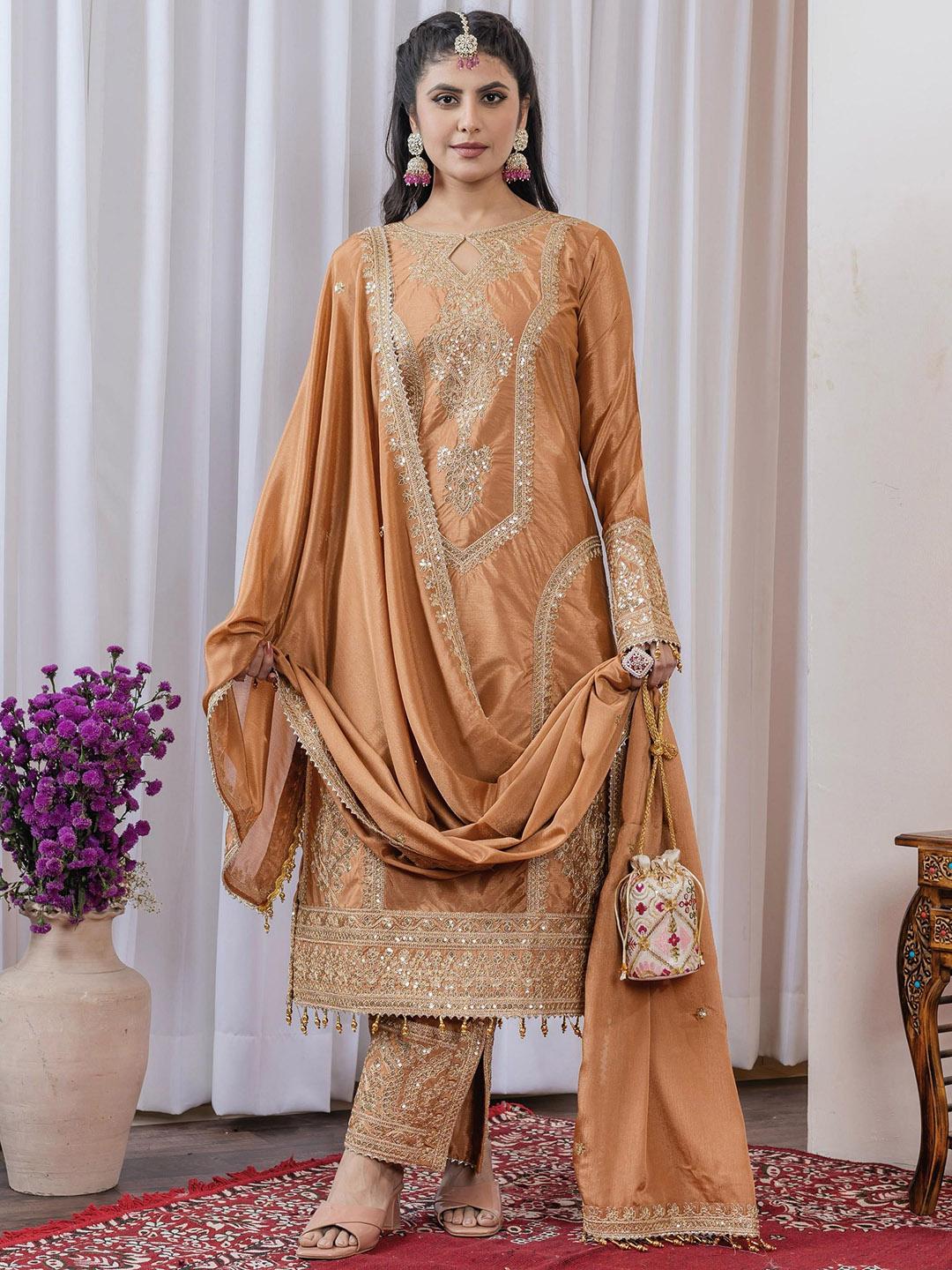 Buy TEEYA CREATION Ethnic Motifs Embroidered Sequinned Straight Kurta ...
