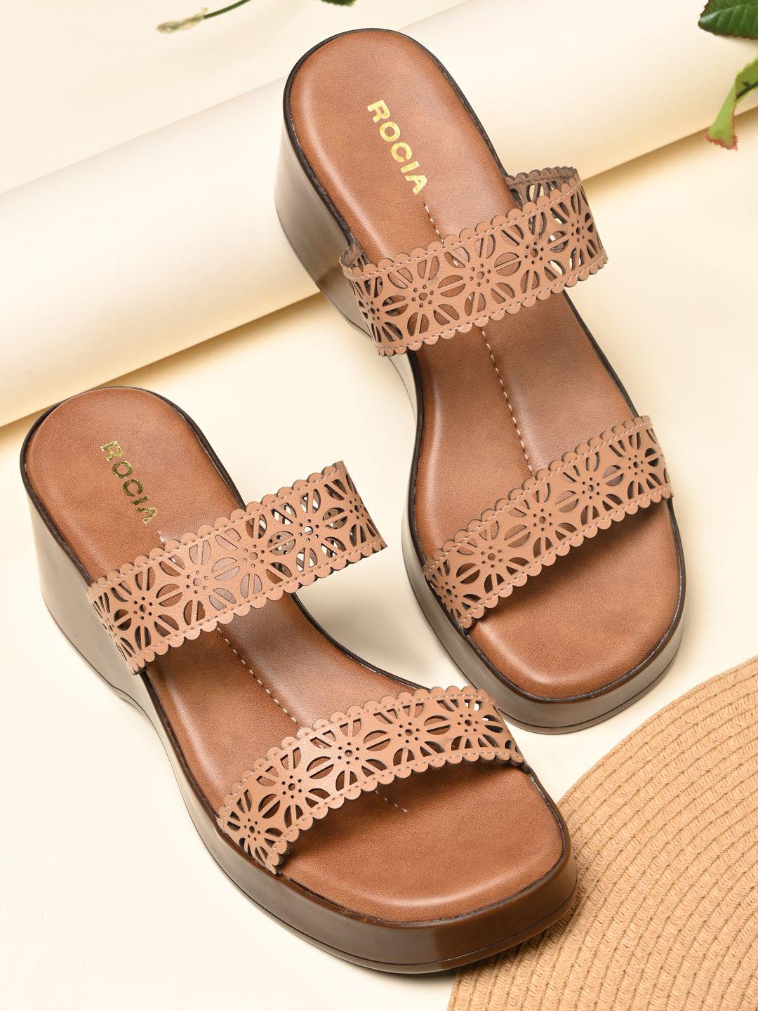 Buy Rocia Women Wedge Heels Sandals With Laser Cut - Heels for Women ...
