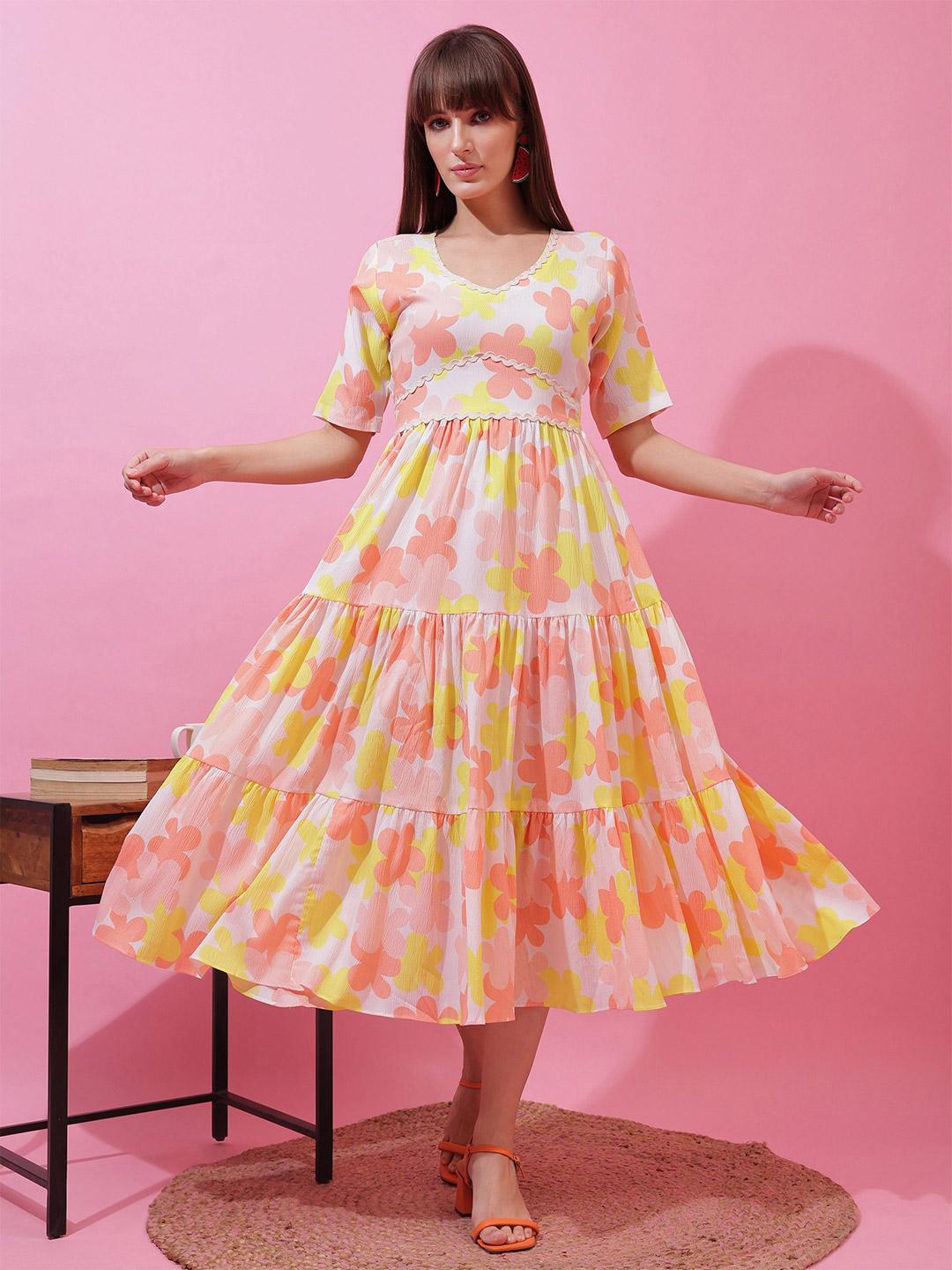 Buy De La Moda Floral Print Fit & Flare Midi Dress - Dresses for Women ...