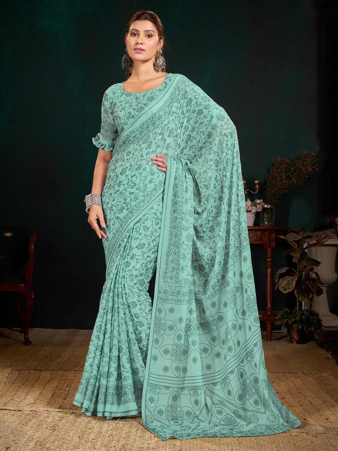 Buy Garden Vareli Floral Printed Pure Chiffon Saree - Sarees for Women ...