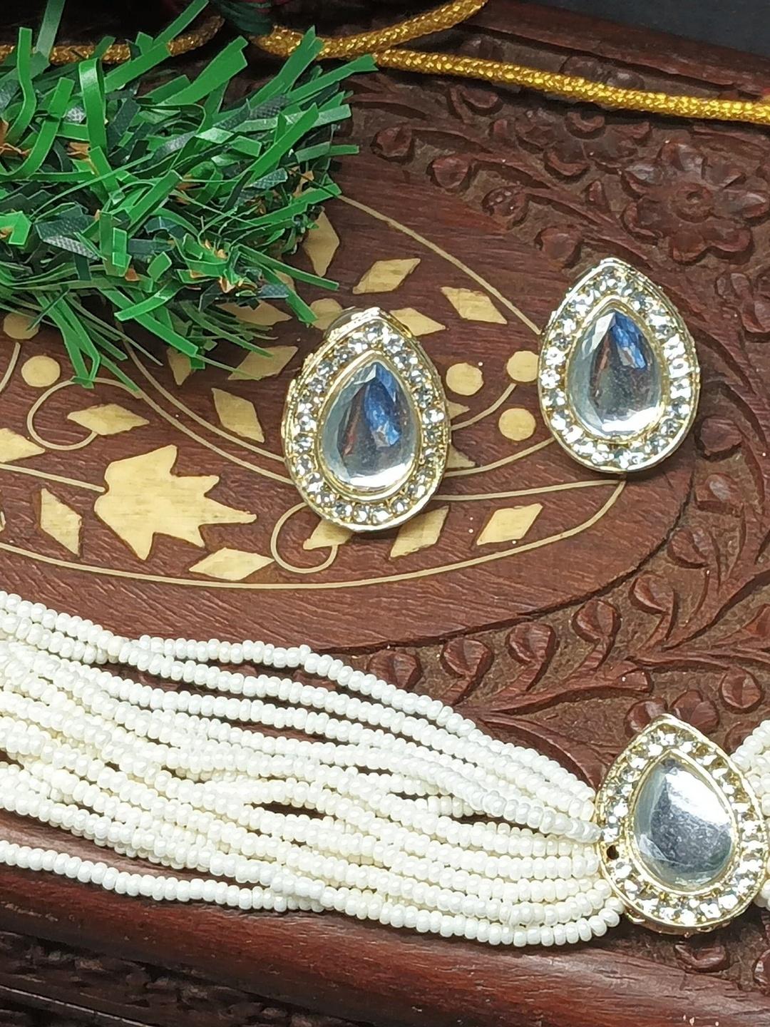 Buy NIPSTec White Alloy Artificial Stones & Beads Jewellery Set ...