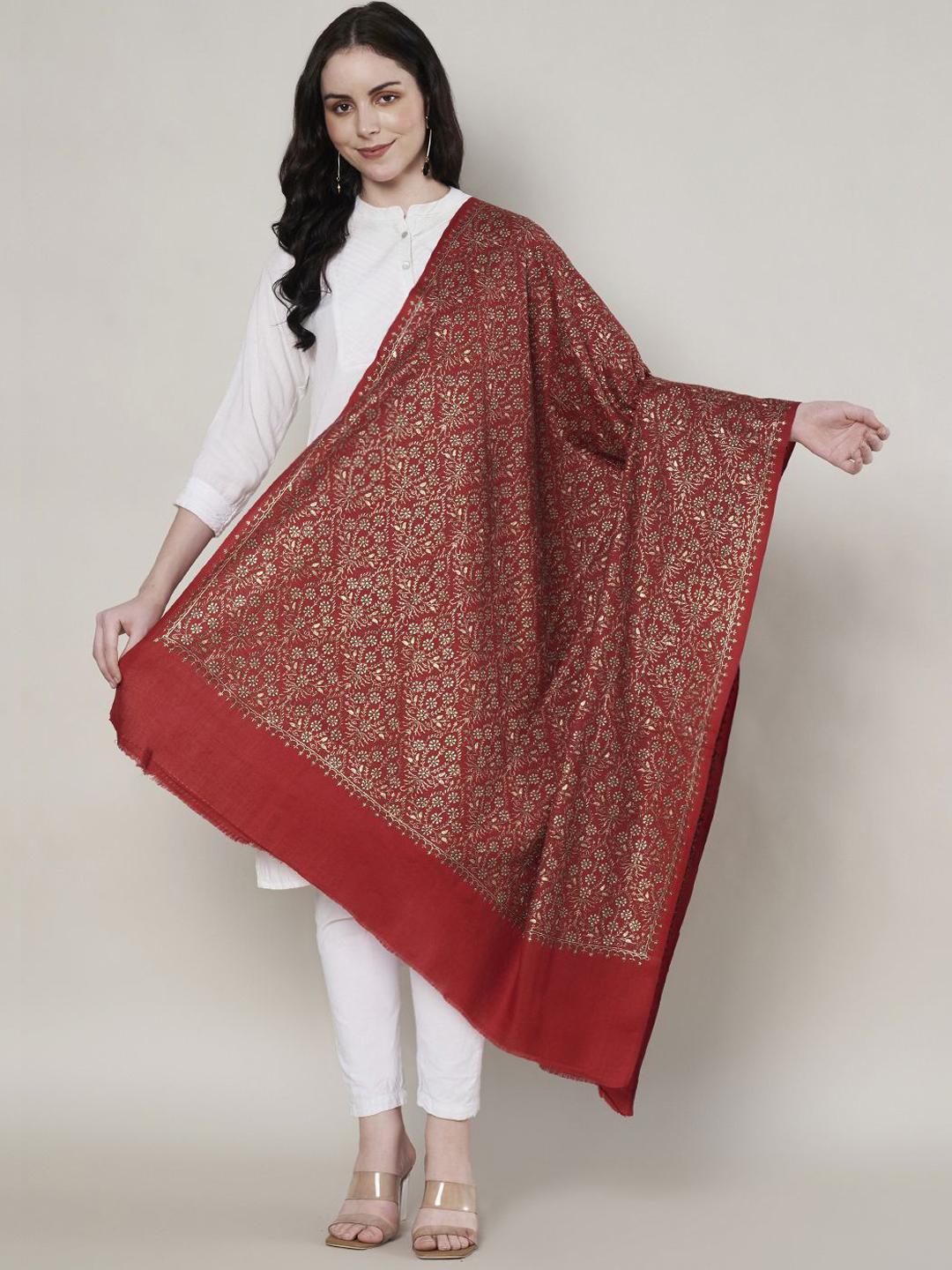 Buy MUFFLY Kashmiri Floral Embroidered Woollen Shawl - Shawl for Women ...