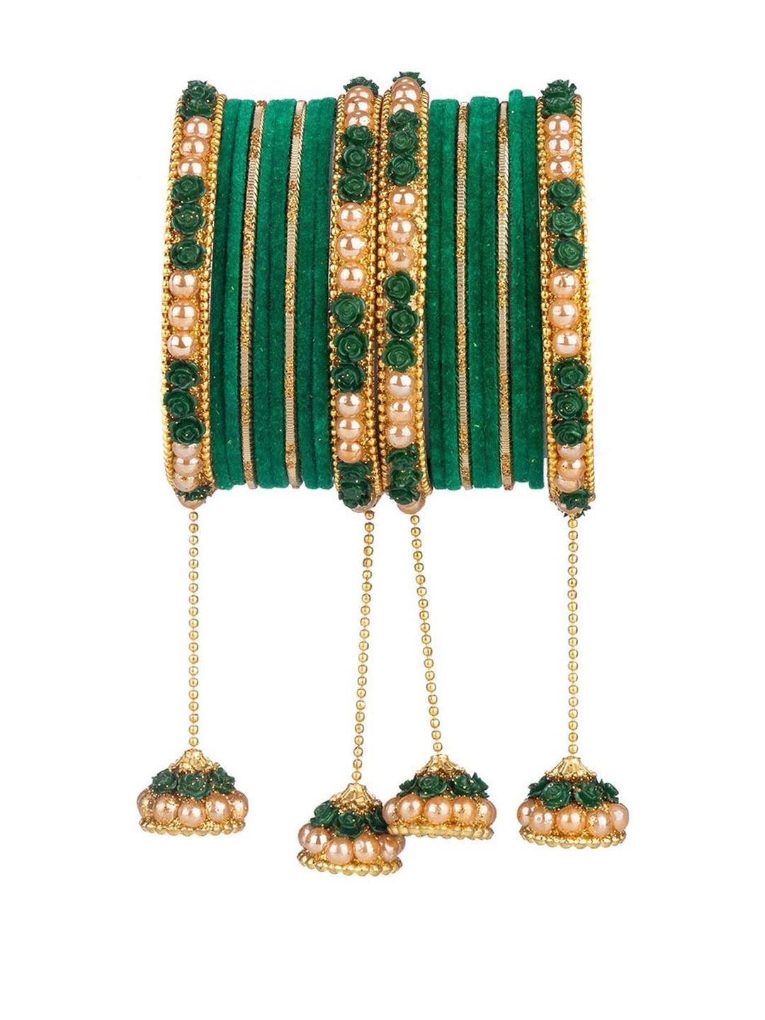 Buy Mamon Creations Set Of 20 Gold Plated & Green Alloy Bangles ...