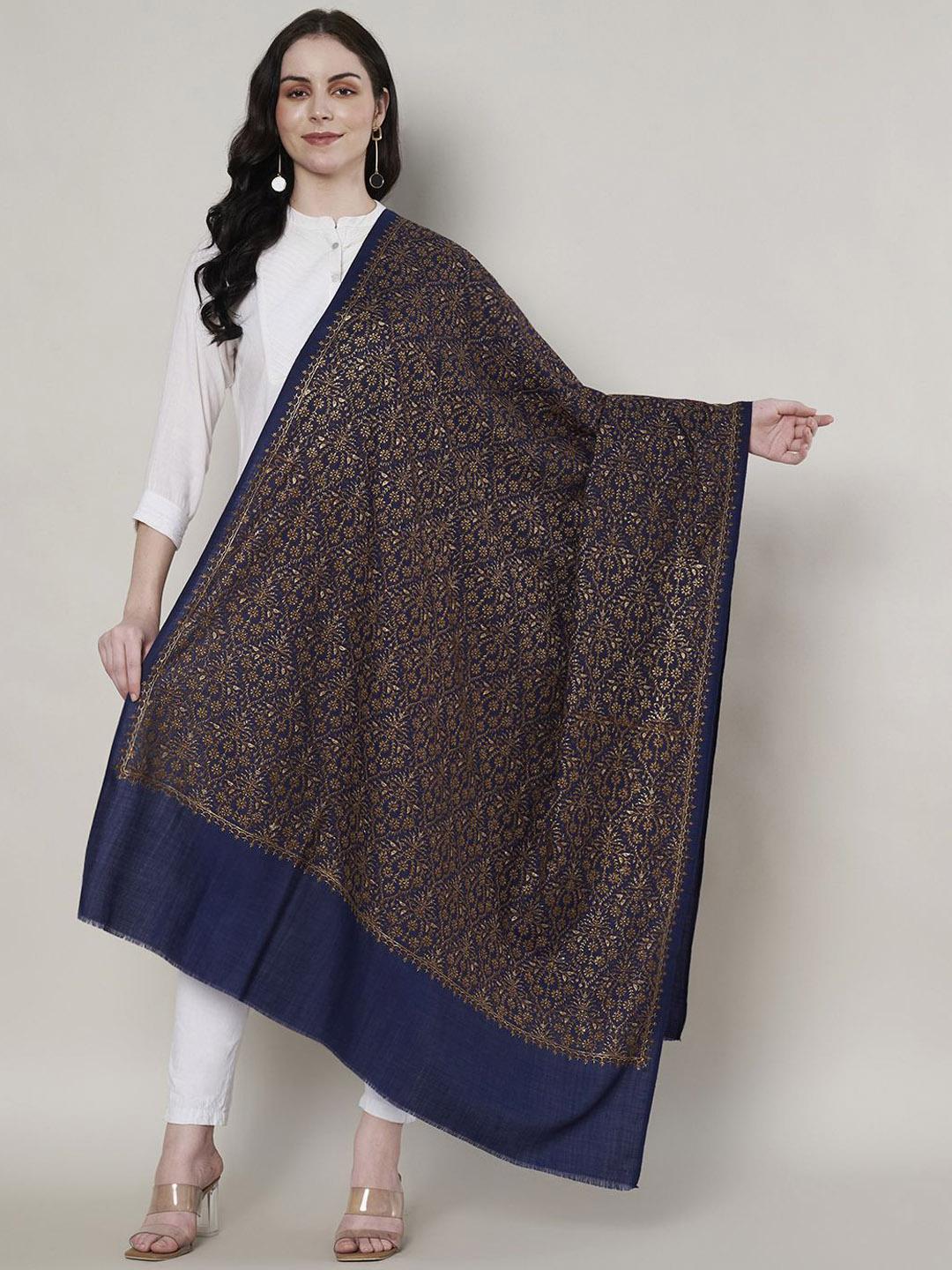 Buy MUFFLY Floral Embroidered Pure Wool Shawl - Shawl for Women ...