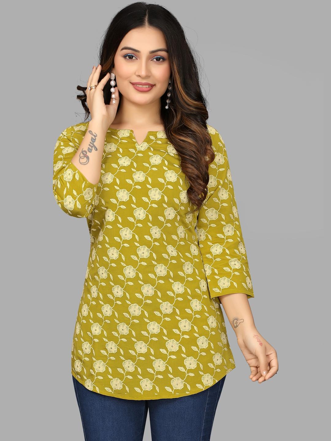 Buy MAHUDI Women Green Mahudi Cotton Blend Ethnic Motifs Three Quarter ...