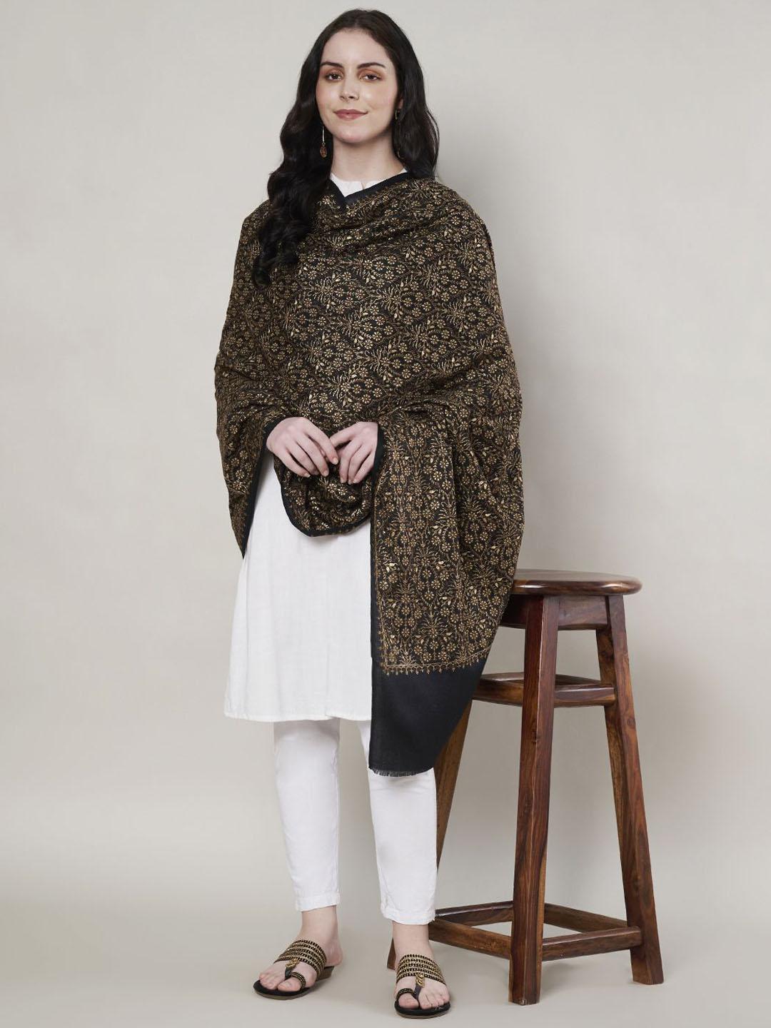 Buy MUFFLY Floral Embroidered Pure Wool Shawl - Shawl for Women ...